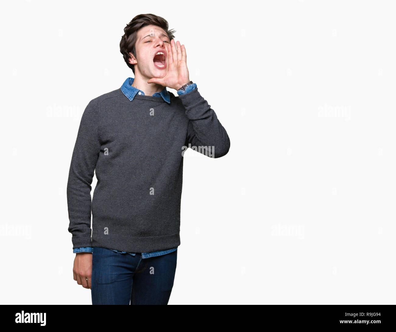 Young handsome elegant man over isolated background shouting and ...