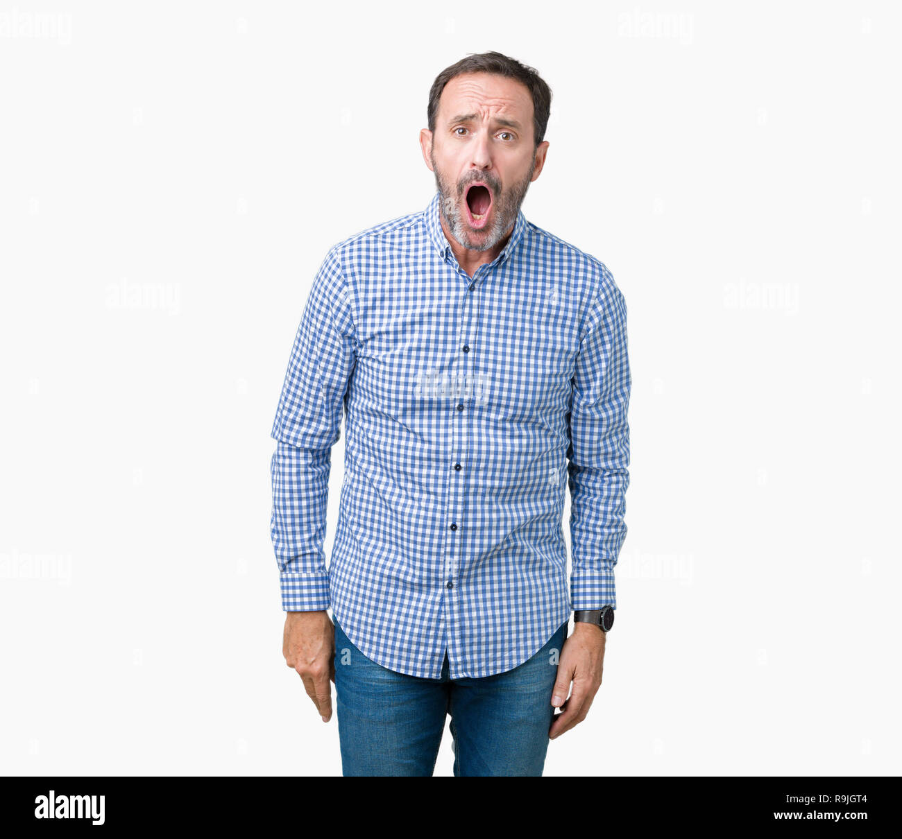 Handsome middle age elegant senior man over isolated background In ...