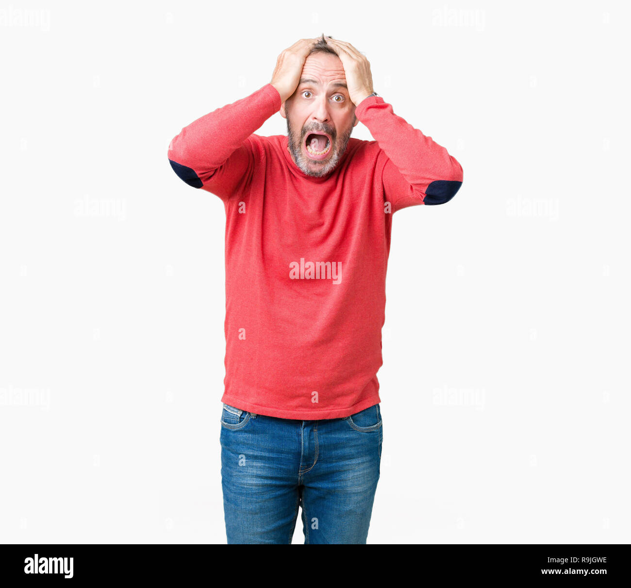 Old man looking shocked hands on head hi-res stock photography and ...