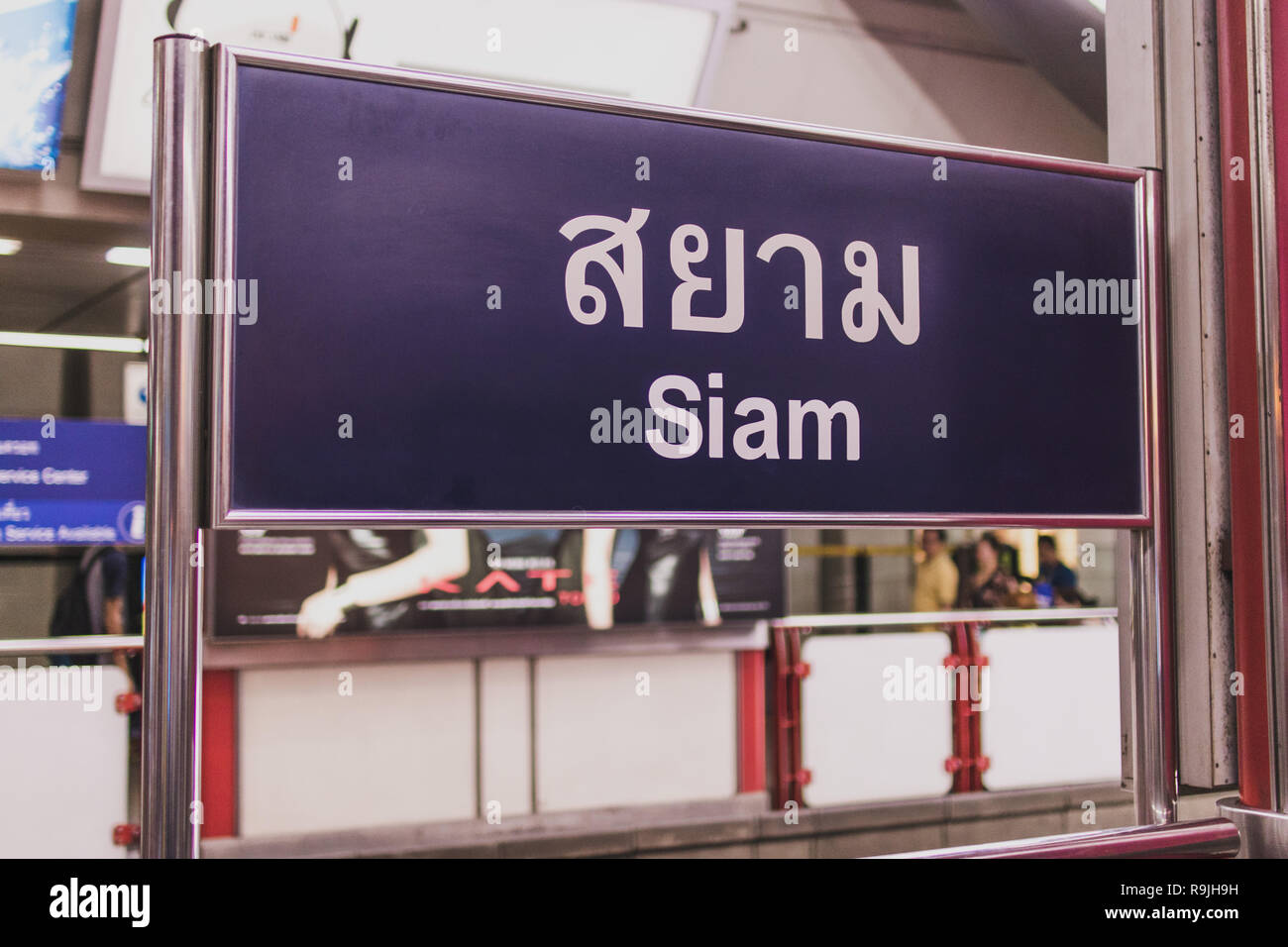 Skytrain (metro) Station sign of "Siam" Station in Bangkok, Thailand ...