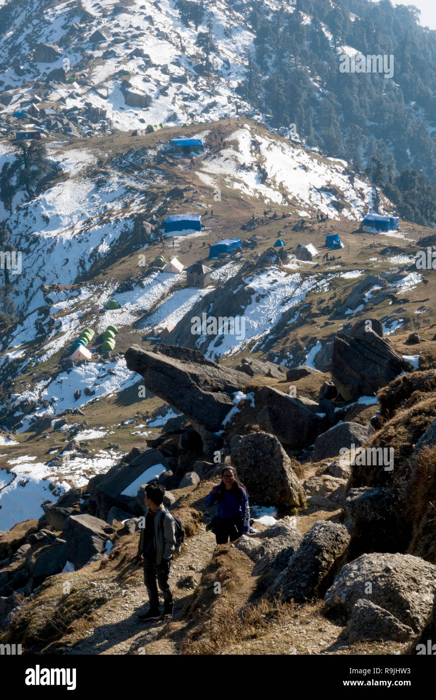 Campsite at Triund in the Dhauladhar ranges in Himachel Pradesh, India ...