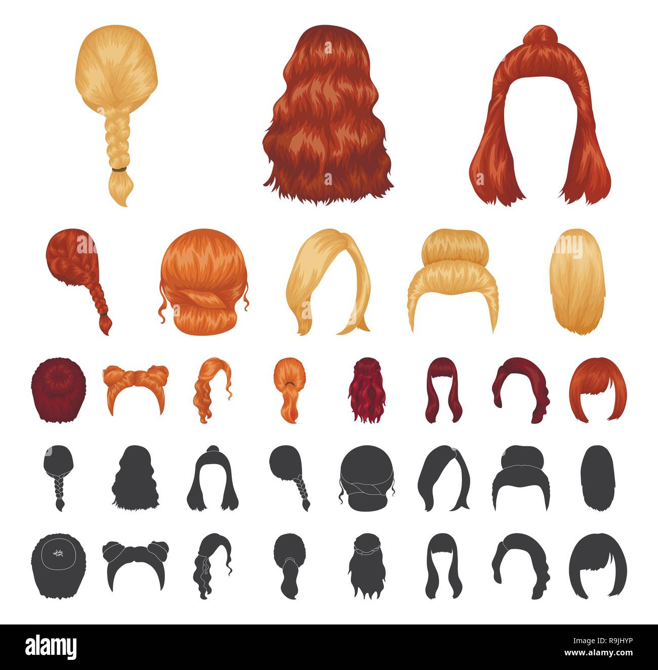 Female Hairstyle Cartoon Black Icons In Set Collection For Design