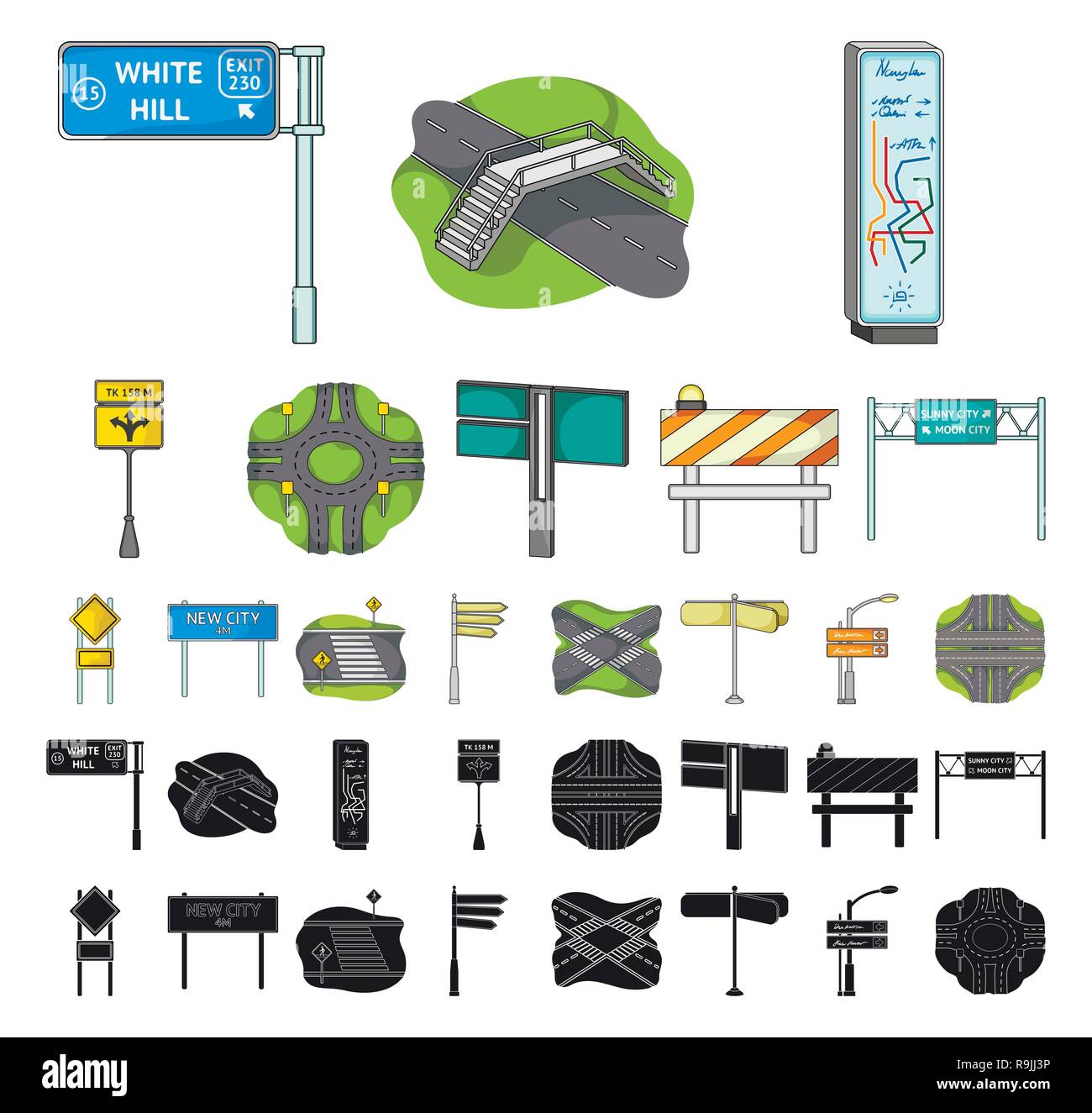 asphalt,barrier,cartoon,black,circular,collection,concrete,crossing ...