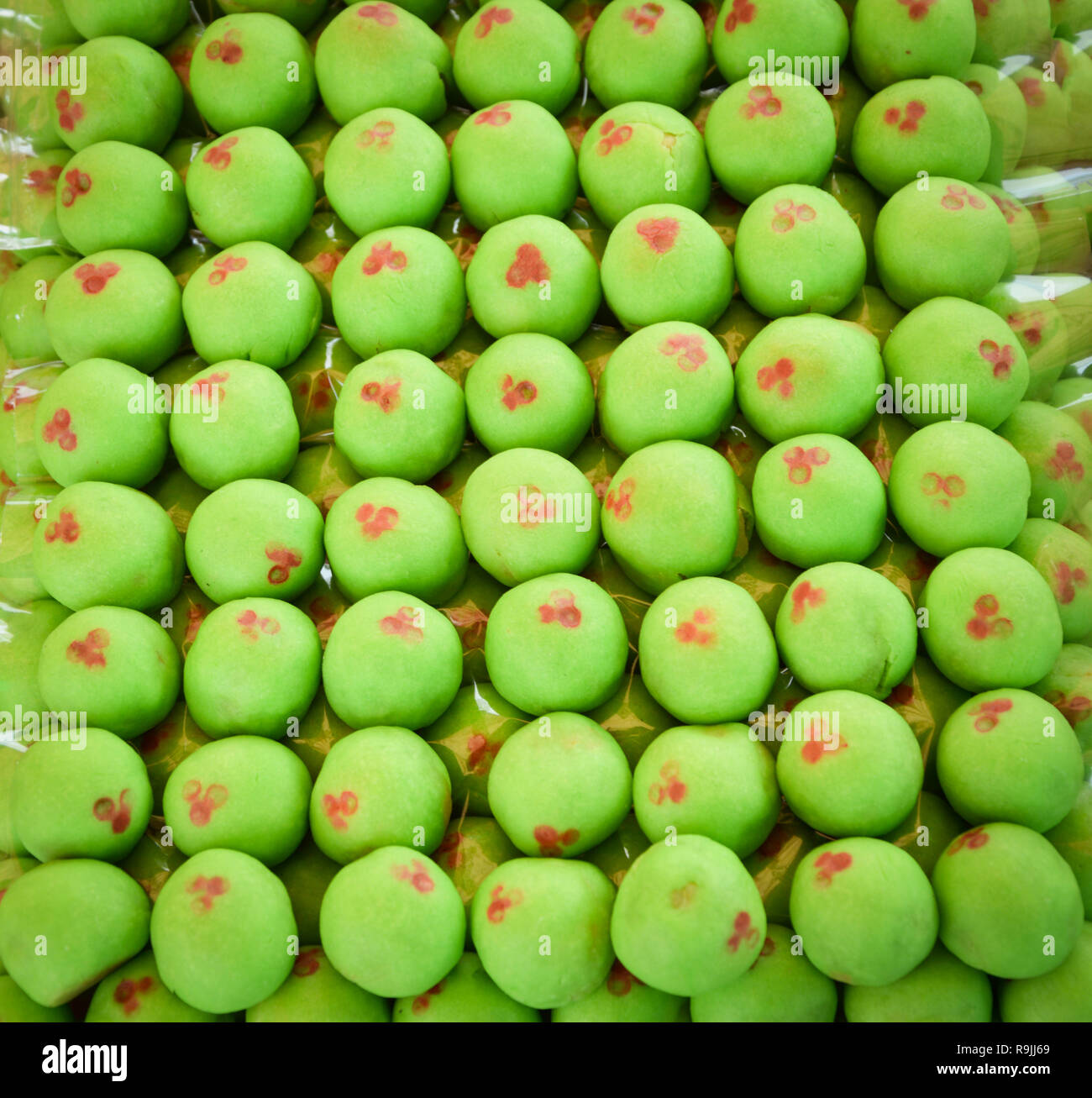 Thai green cake with mung bean and egg / Chinese pastry moon cake Stock ...