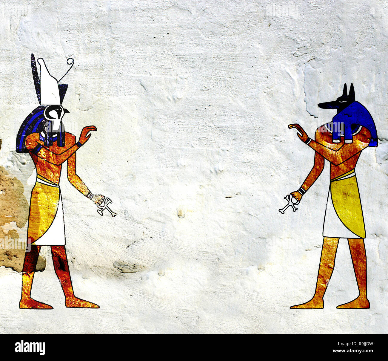 Background with Egyptian gods images - Anubis and Horus Stock Photo - Alamy