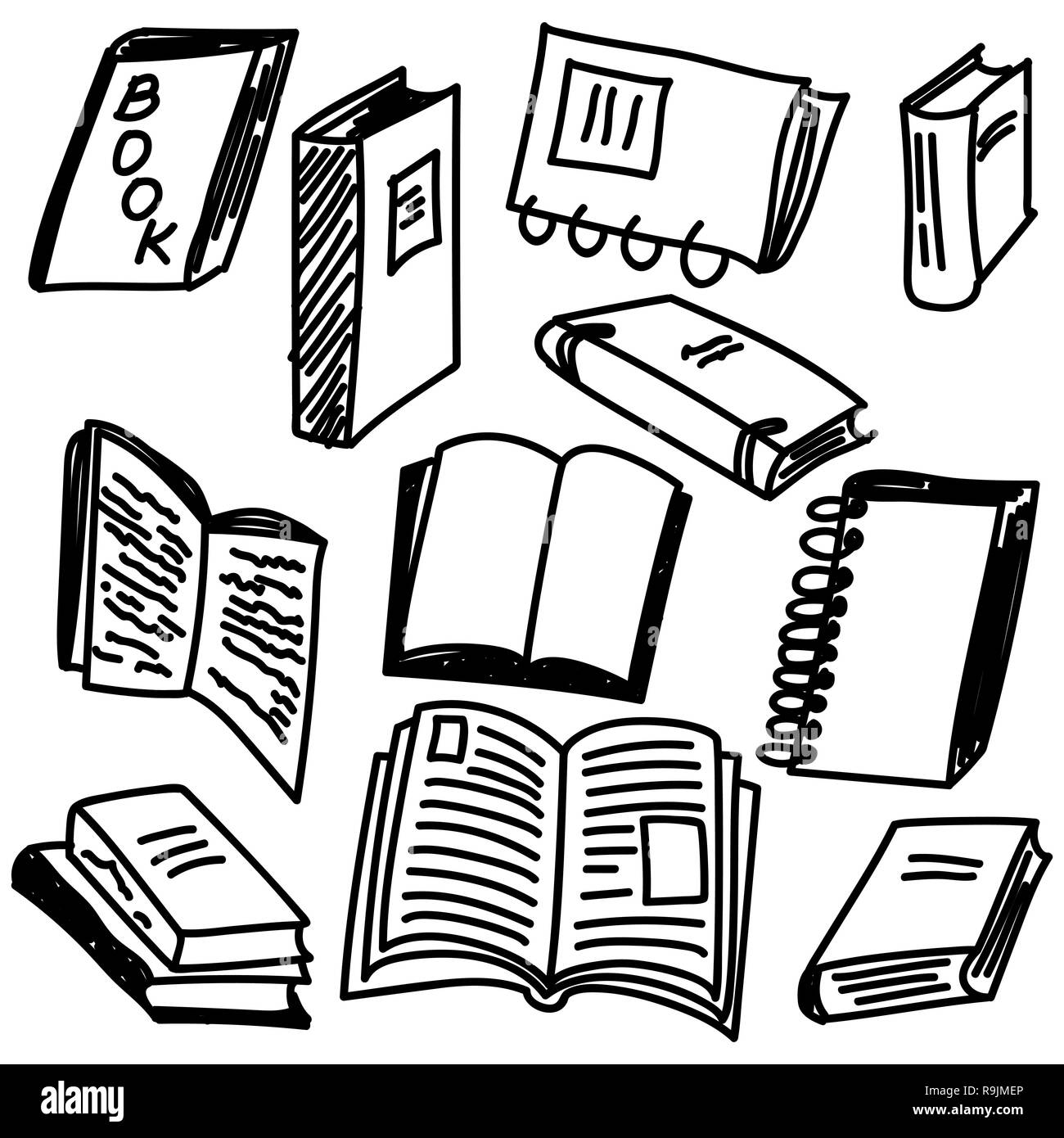 Books sketch collection in doodle style, vector illustration Stock ...