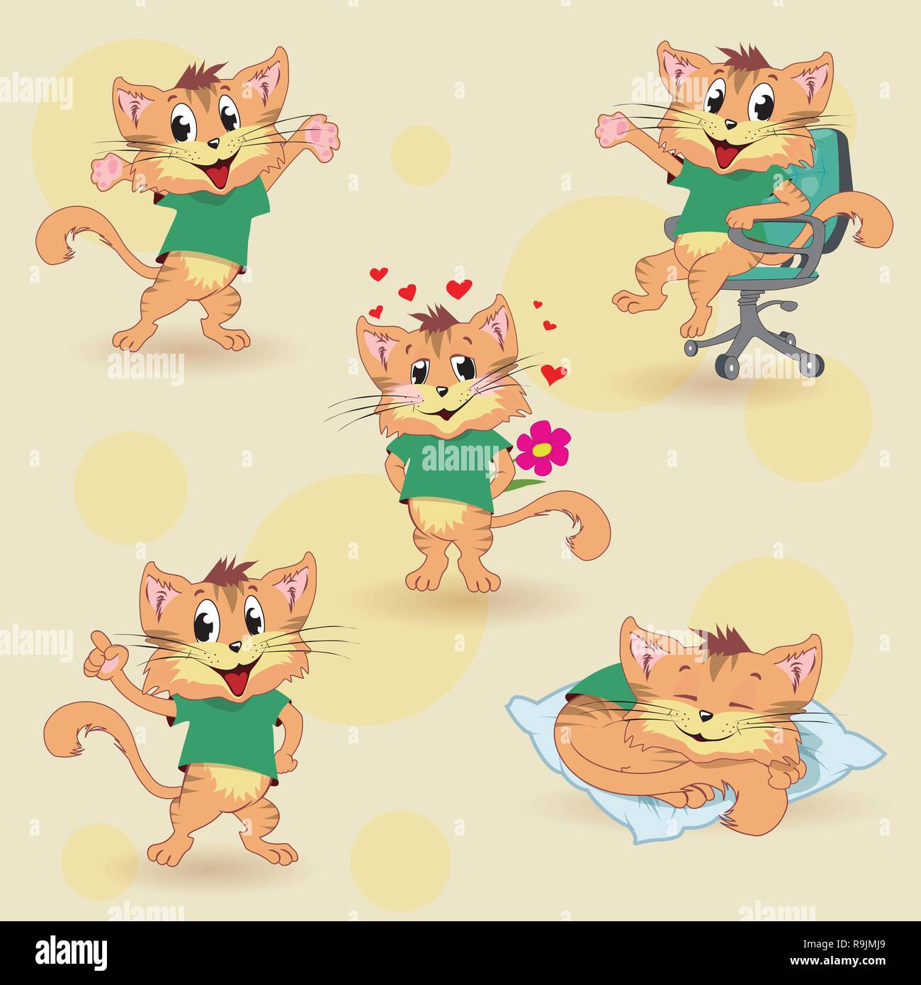 Cartoon cat set for education, vector illustration Stock Vector Image ...