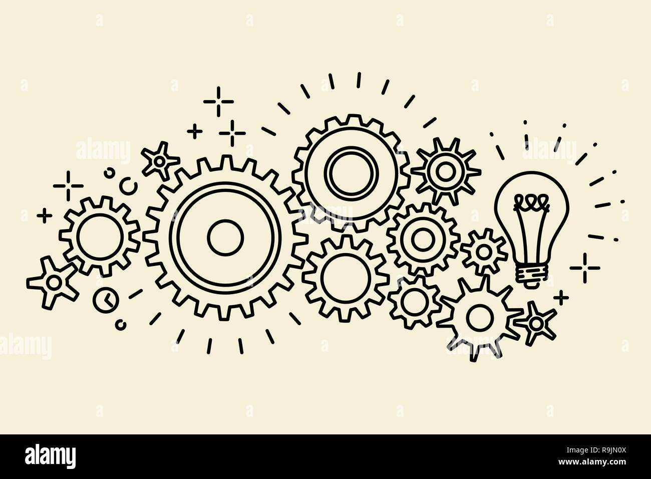 Abstract black connected cogs, gears, outline vector illustration Stock Vector Image & Art - Alamy