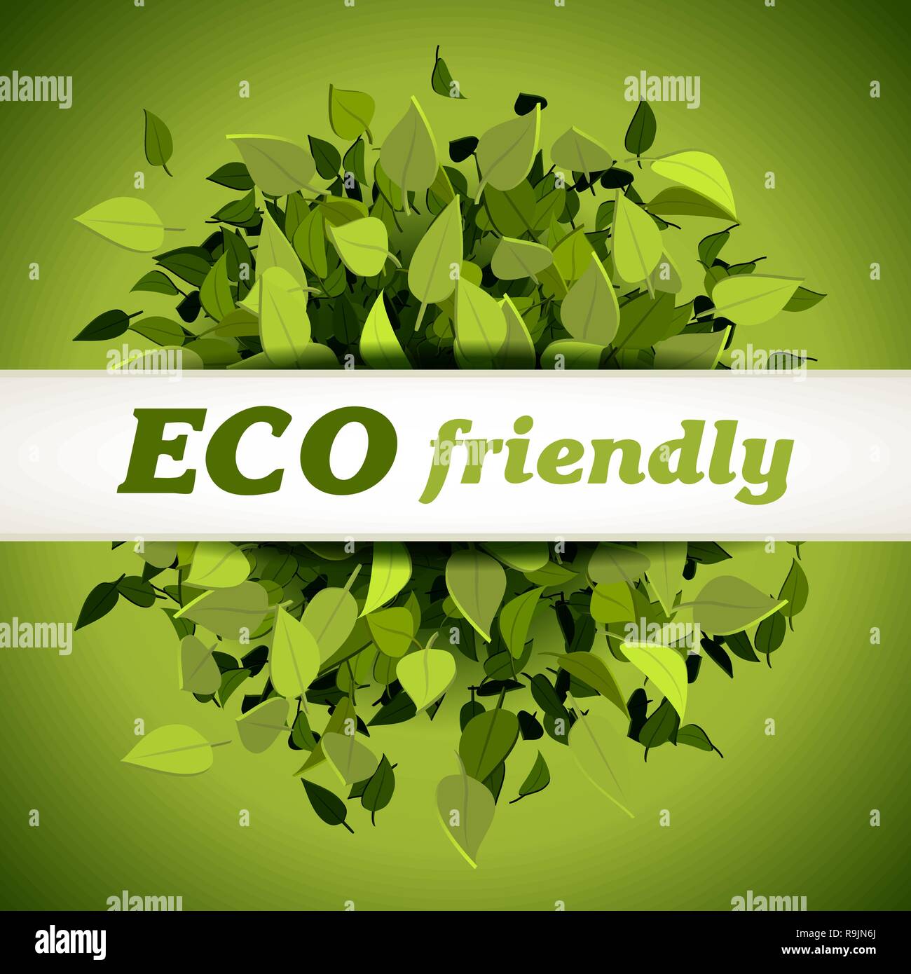 Eco friendly label on green background with leaves, vector illustration ...