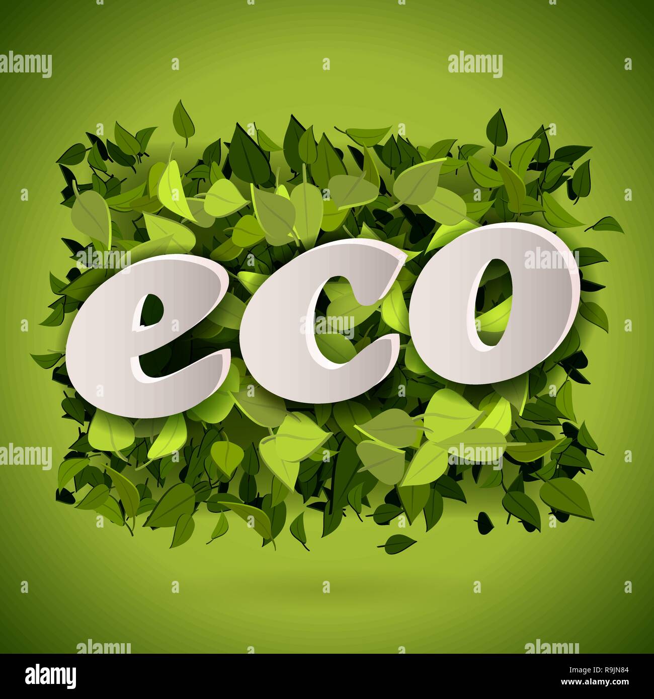Abstract bright green leaves background with eco letters, vector ...
