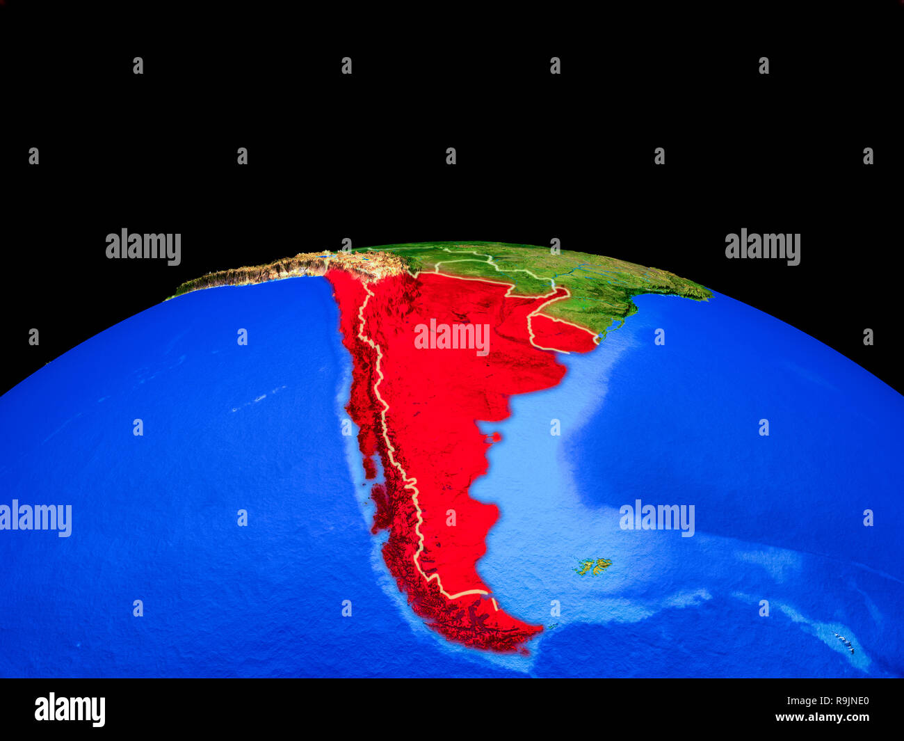 Southern Cone on model of planet Earth with country borders and very ...