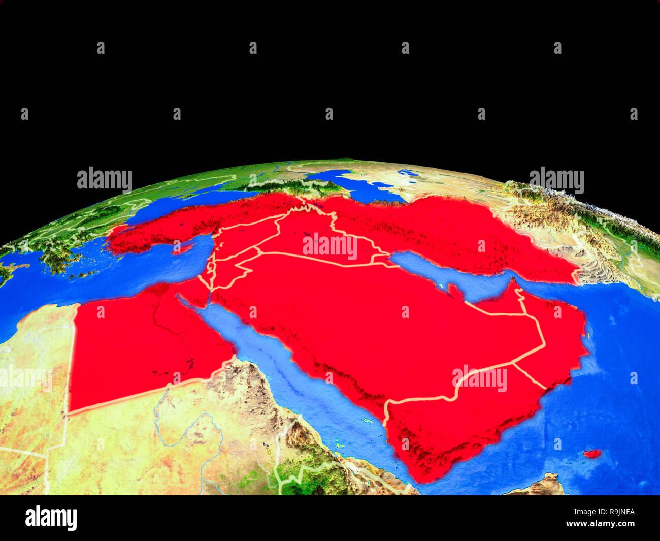Middle East on model of planet Earth with country borders and very ...