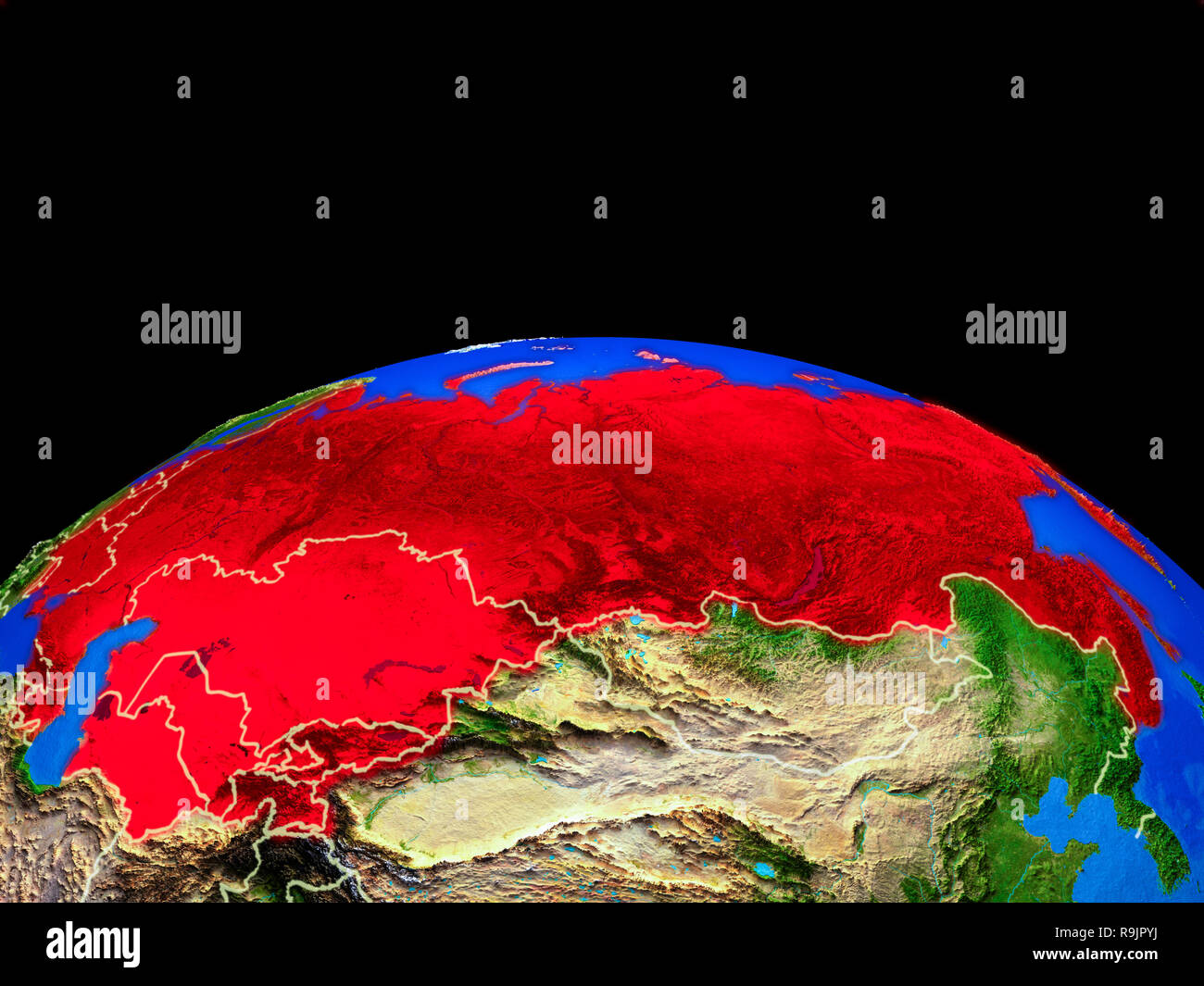 Former Soviet Union on model of planet Earth with country borders and ...