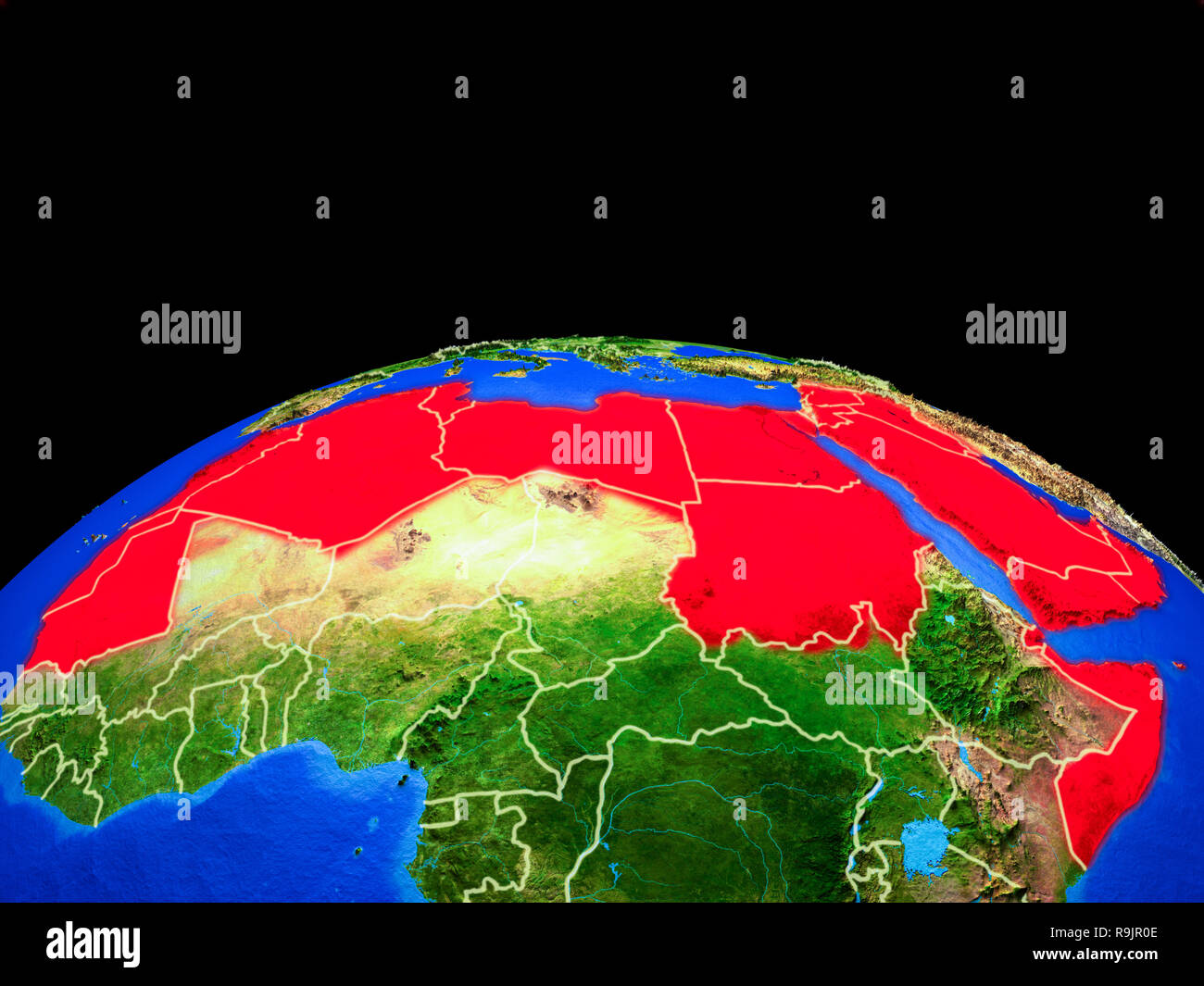 Arab League on model of planet Earth with country borders and very ...