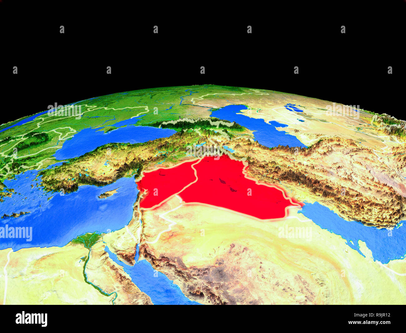 Islamic State on model of planet Earth with country borders and very ...