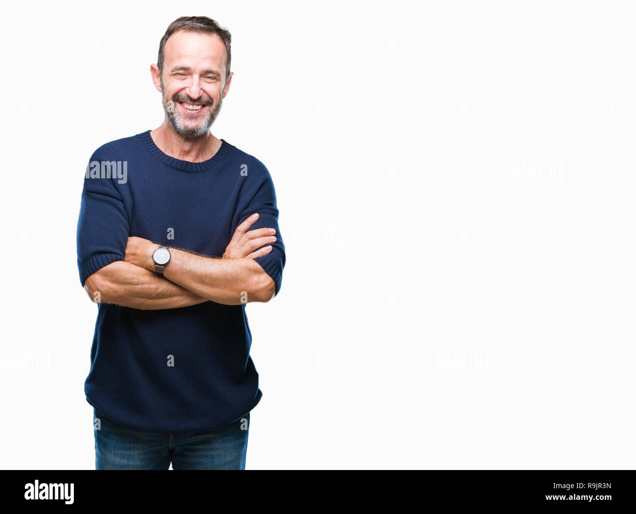 Middle age hoary senior man over isolated background happy face smiling ...