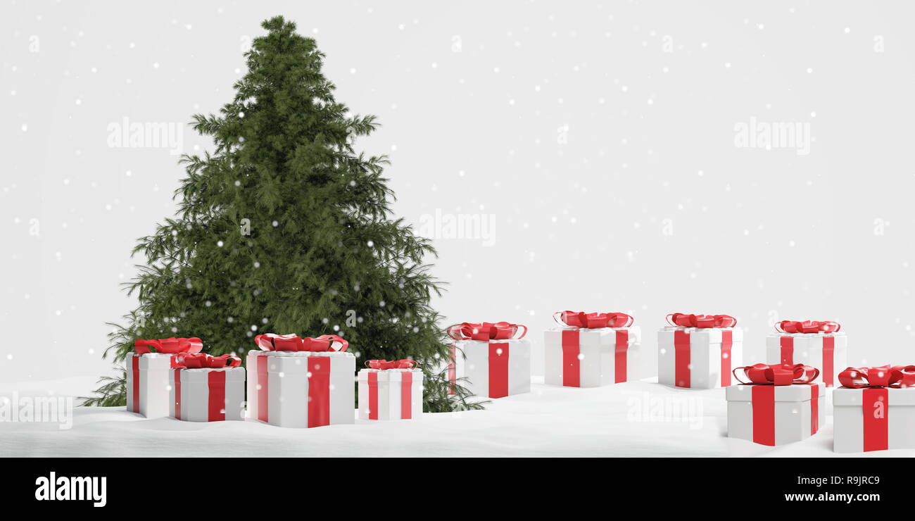 christmas presents and christmas tree 3d-illustration Stock Photo - Alamy
