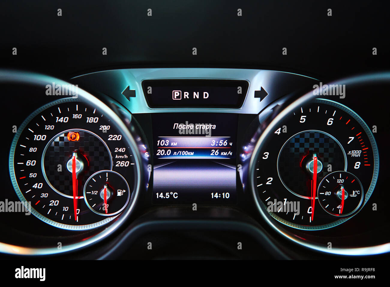 Modern car speedometer. Close up shot of the dashboard Stock Photo - Alamy