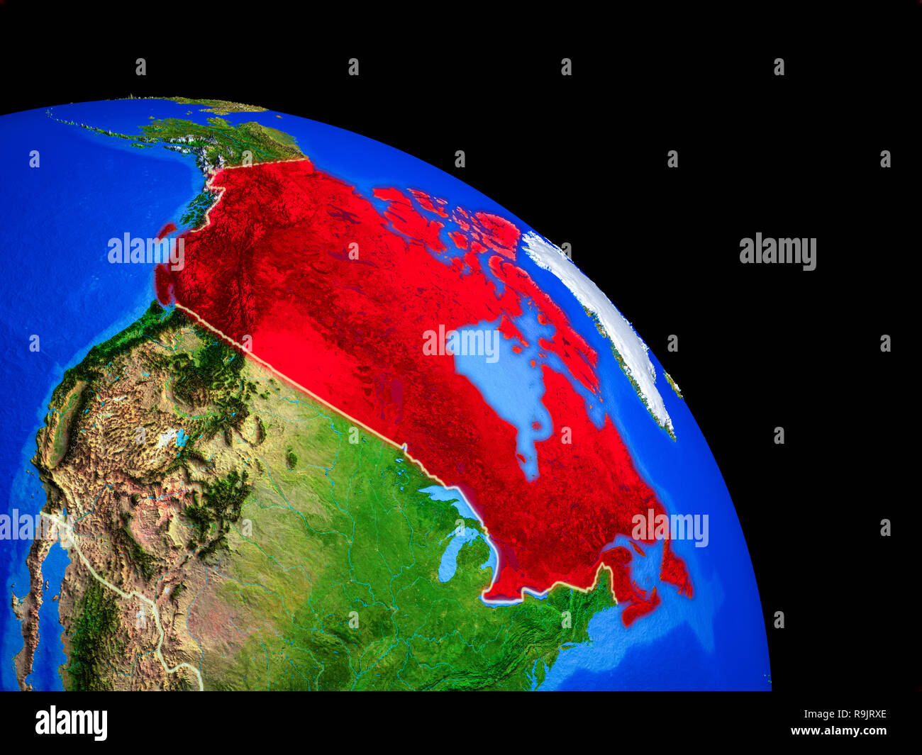 Canada on planet Earth from space with country borders. Very fine ...