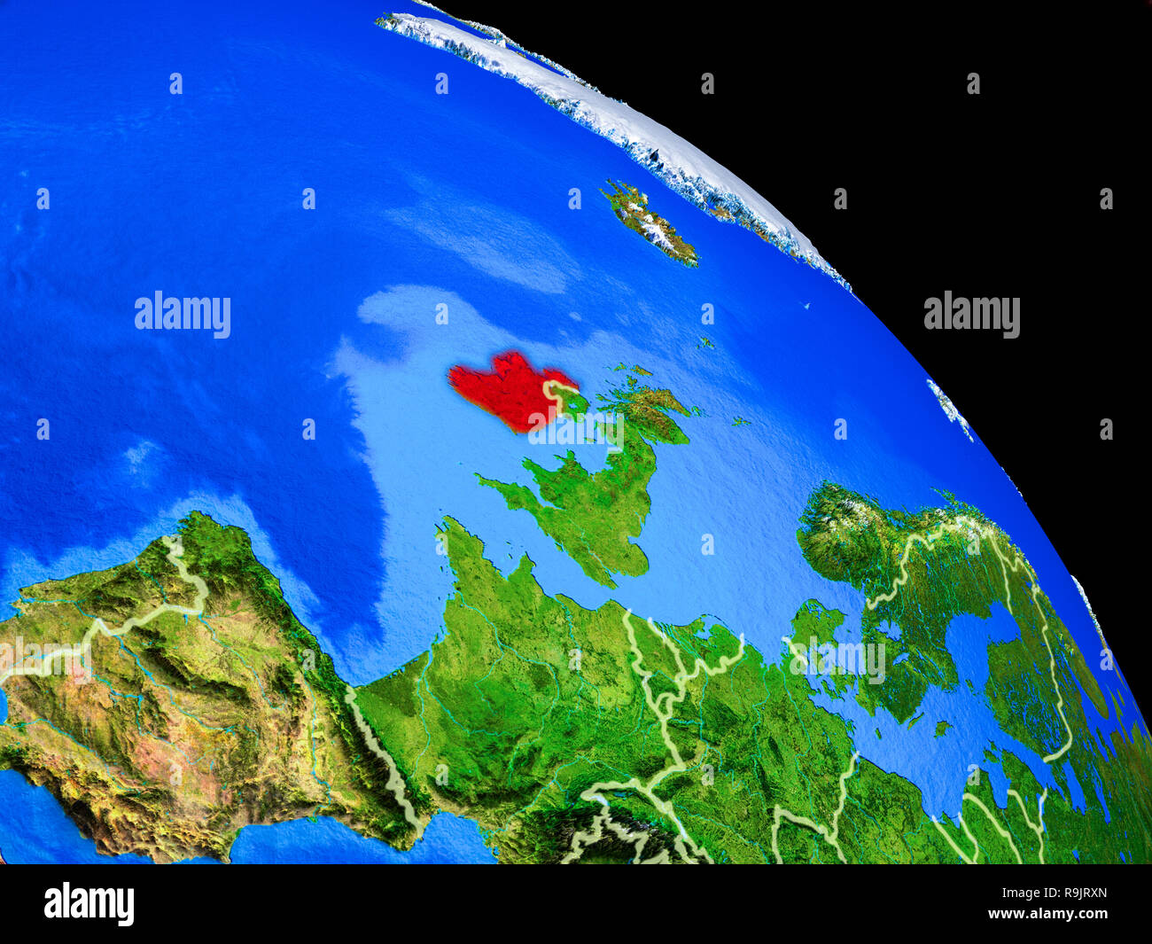 Ireland on planet Earth from space with country borders. Very fine ...