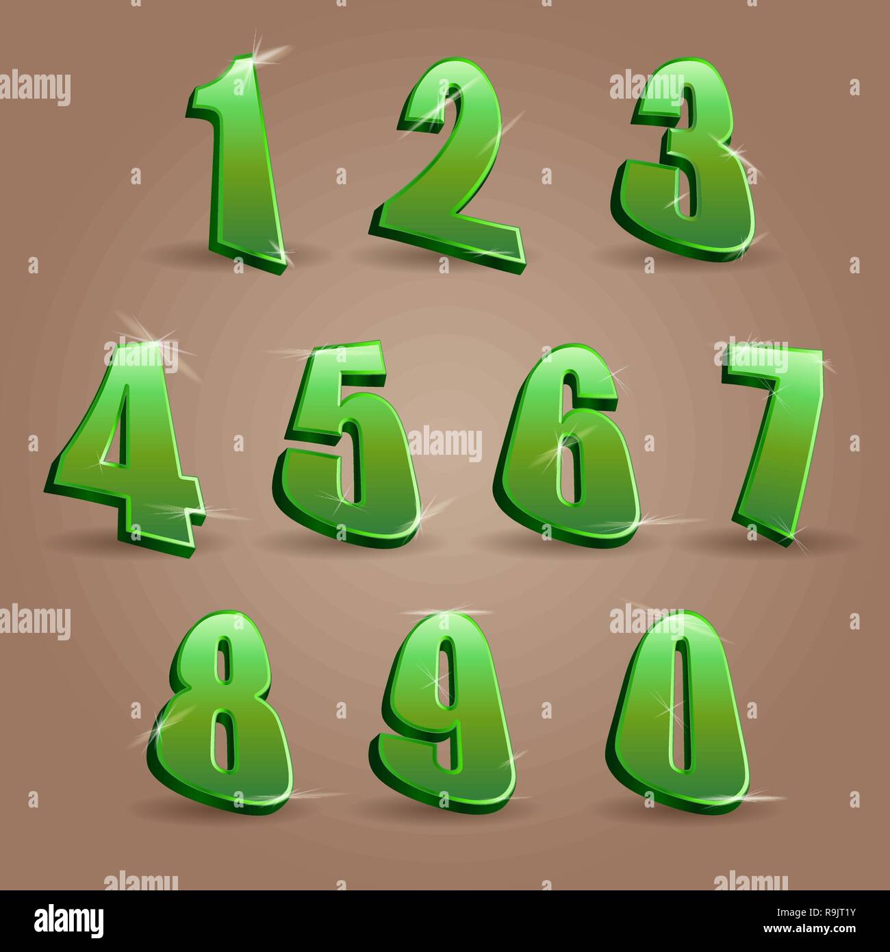Numbers set in glittering green metal modern style. Vector illustration ...