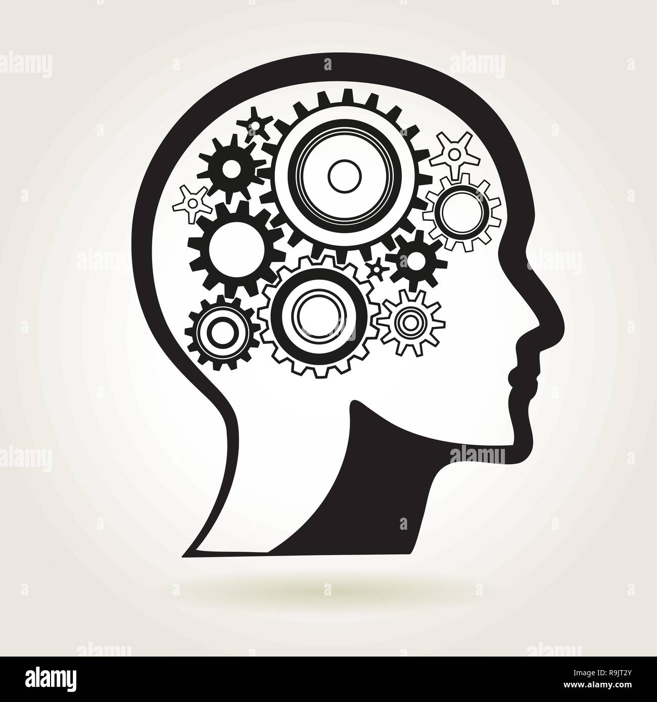 Human head shape with cog wheels, idea or technical process or mind ...