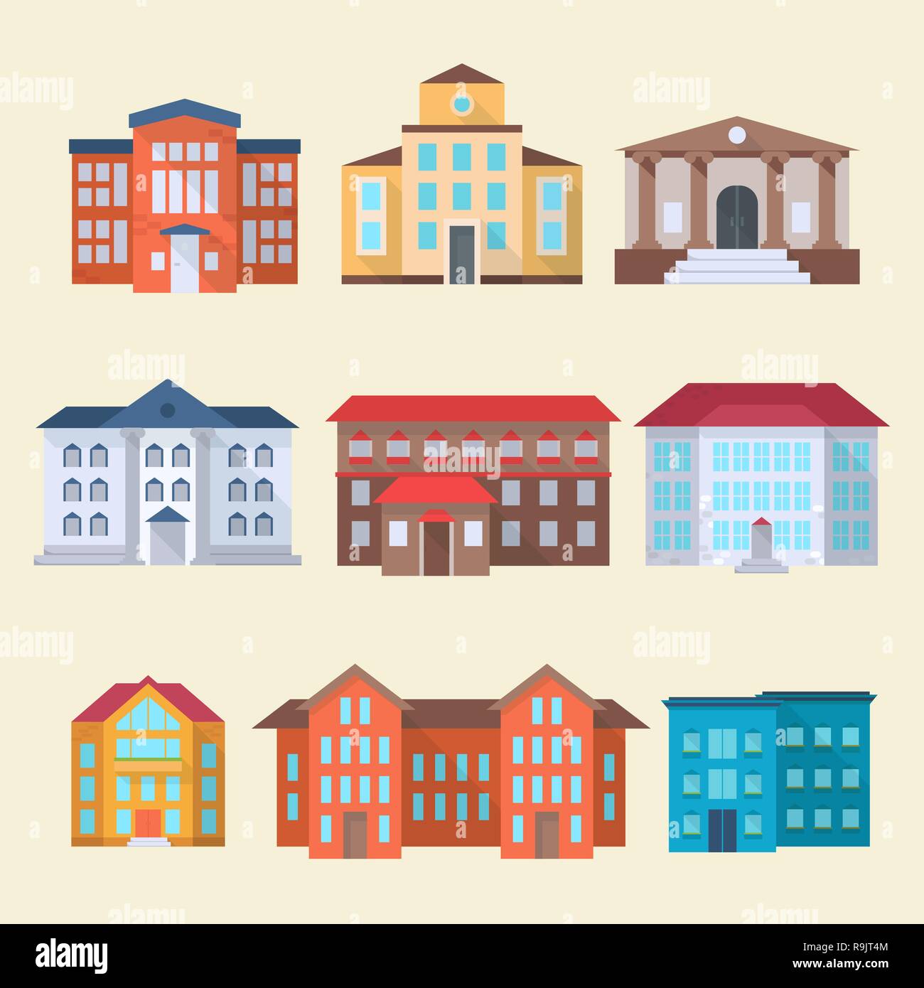 Set of office or administrative buildings, outdoor cartoon architecture ...