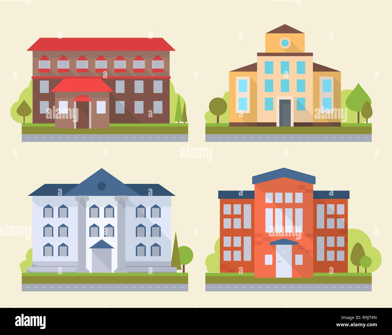 Set of office or administrative buildings, outdoor cartoon architecture ...