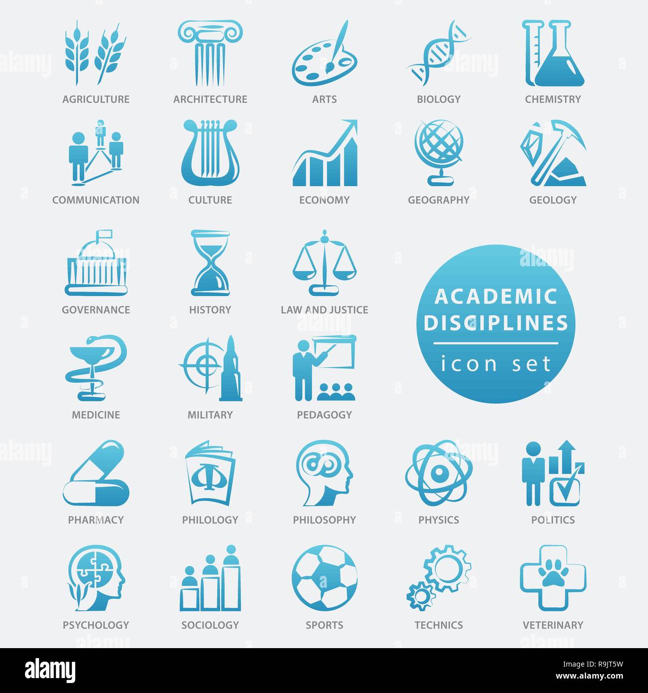 Academic disciplines isolated icon set, vector illustration Stock ...