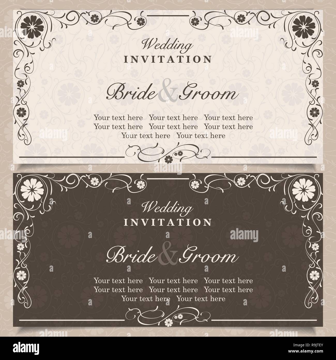 Set of wedding invitation cards with flowers, vector illustration Stock ...