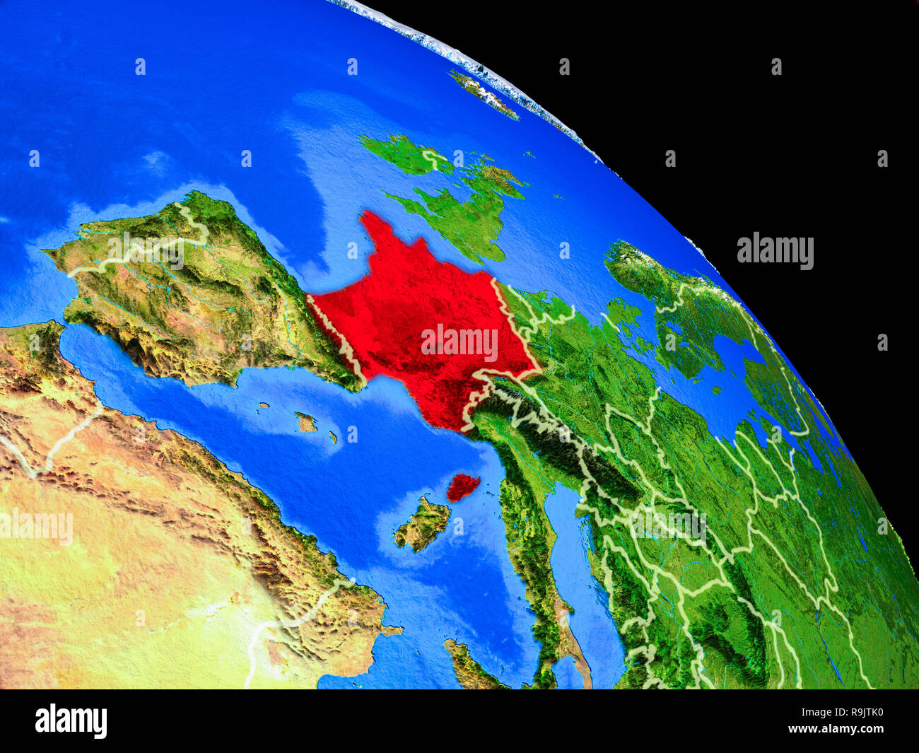 France on planet Earth from space with country borders. Very fine ...