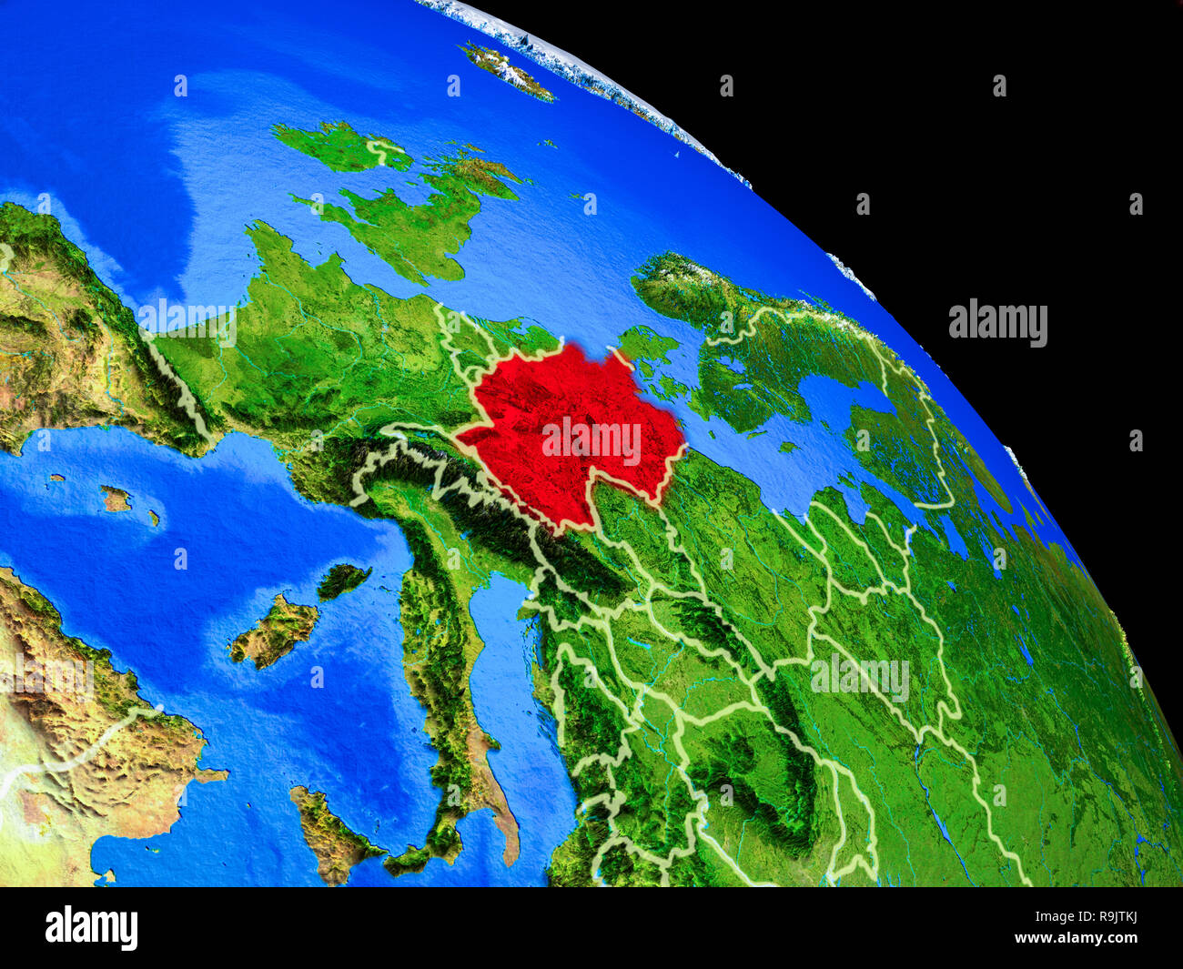 Germany on planet Earth from space with country borders. Very fine ...