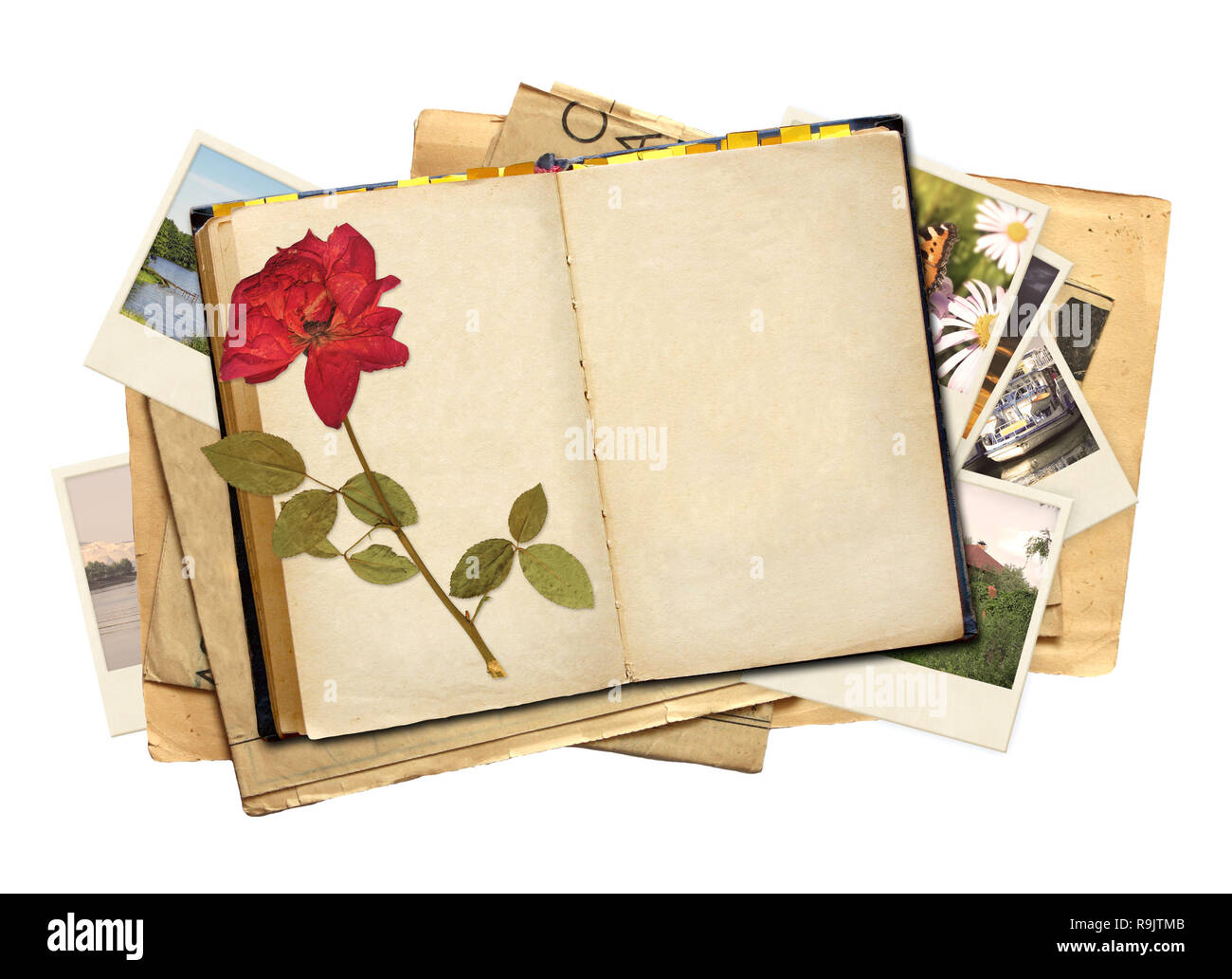 Old book and photos. Objects isolated over white Stock Photo - Alamy