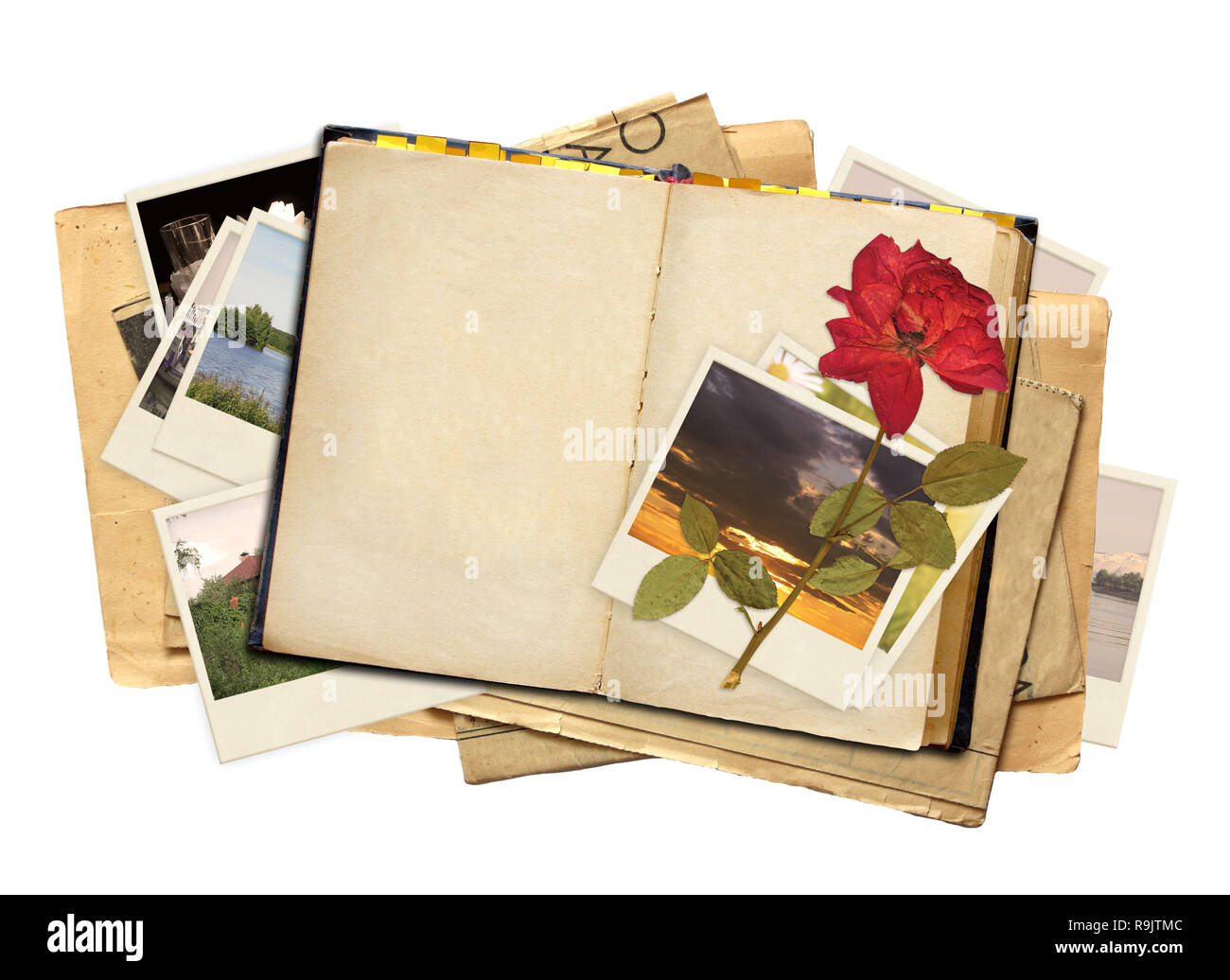 Old book and photos. Objects isolated over white Stock Photo - Alamy