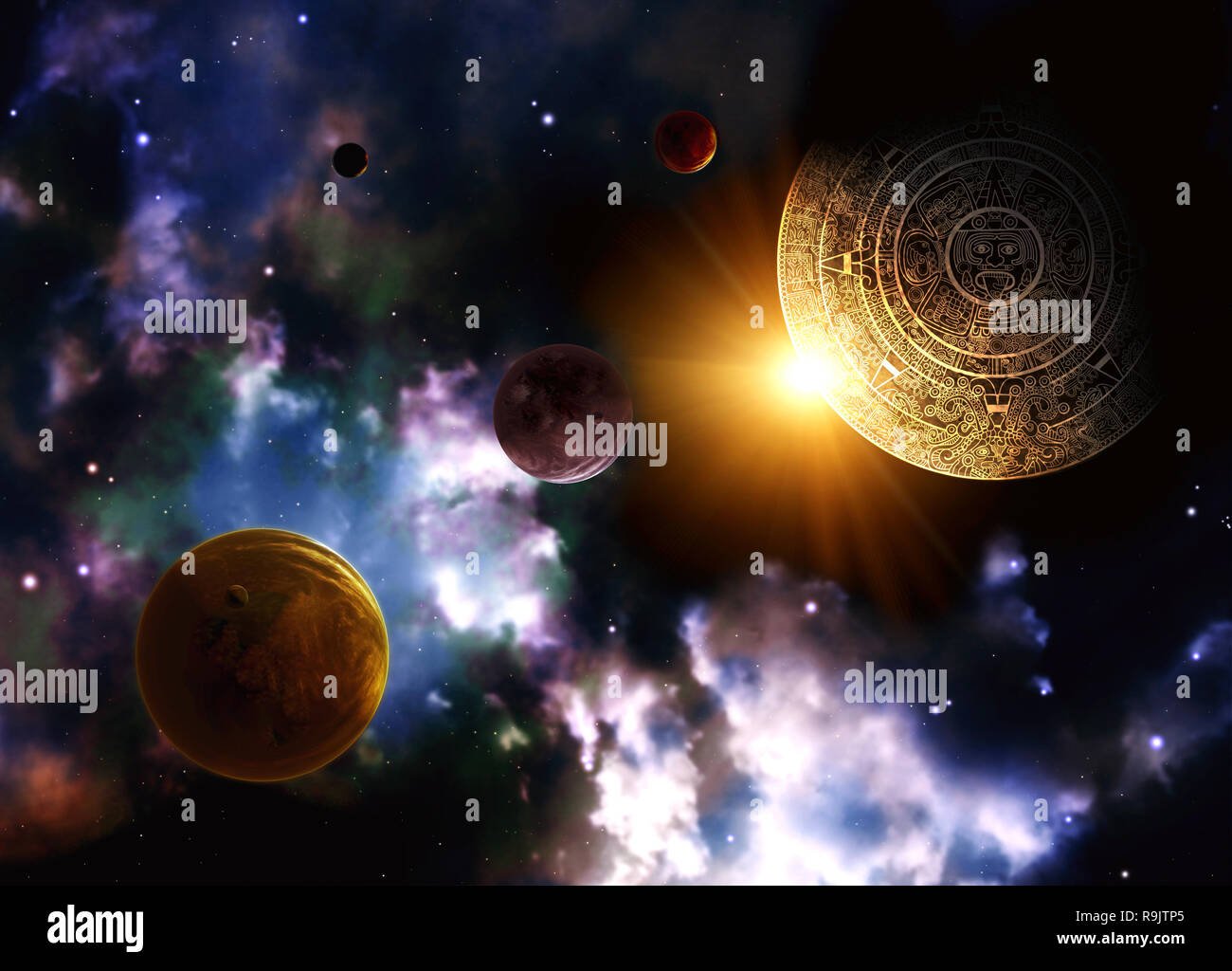 Maya prophecy. Horizontal background with space scene Stock Photo - Alamy