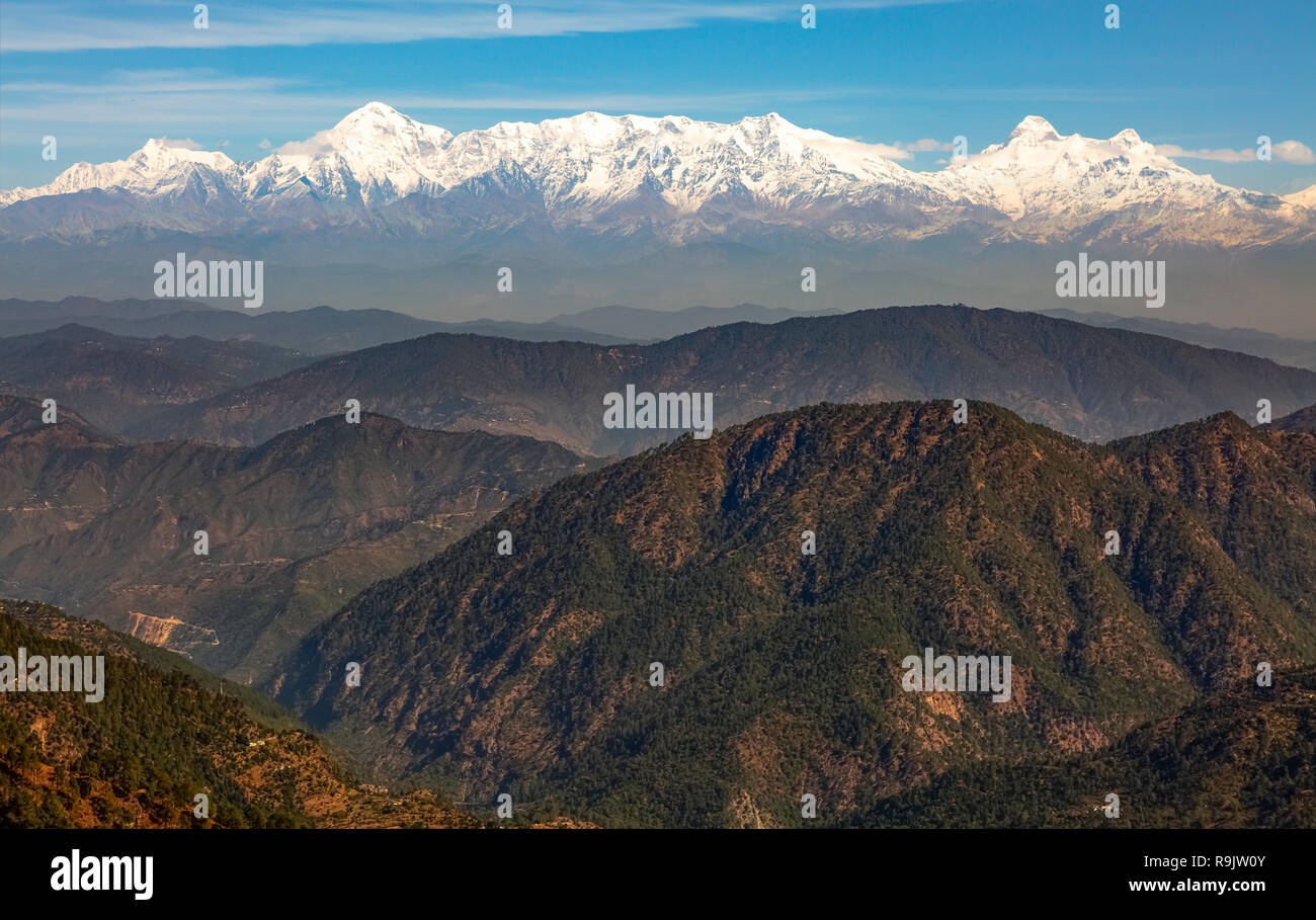 Kumaon Himalaya range with notable peaks like Trishul, Nanda Devi and ...