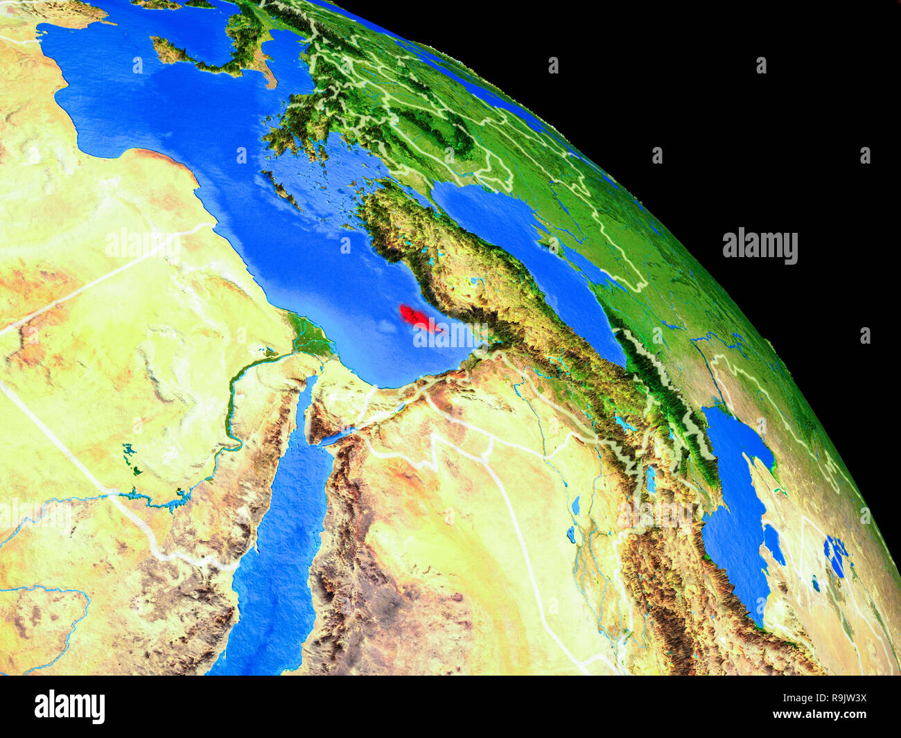 Cyprus on planet Earth from space with country borders. Very fine ...