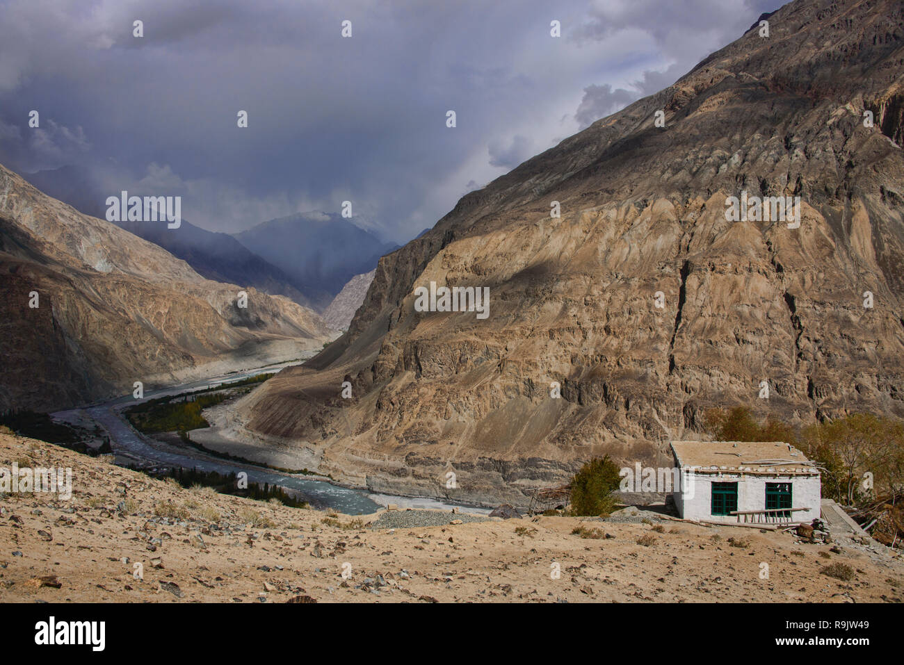 An ancient mosque above the Balti village of Turtuk, once Pakistan, now ...
