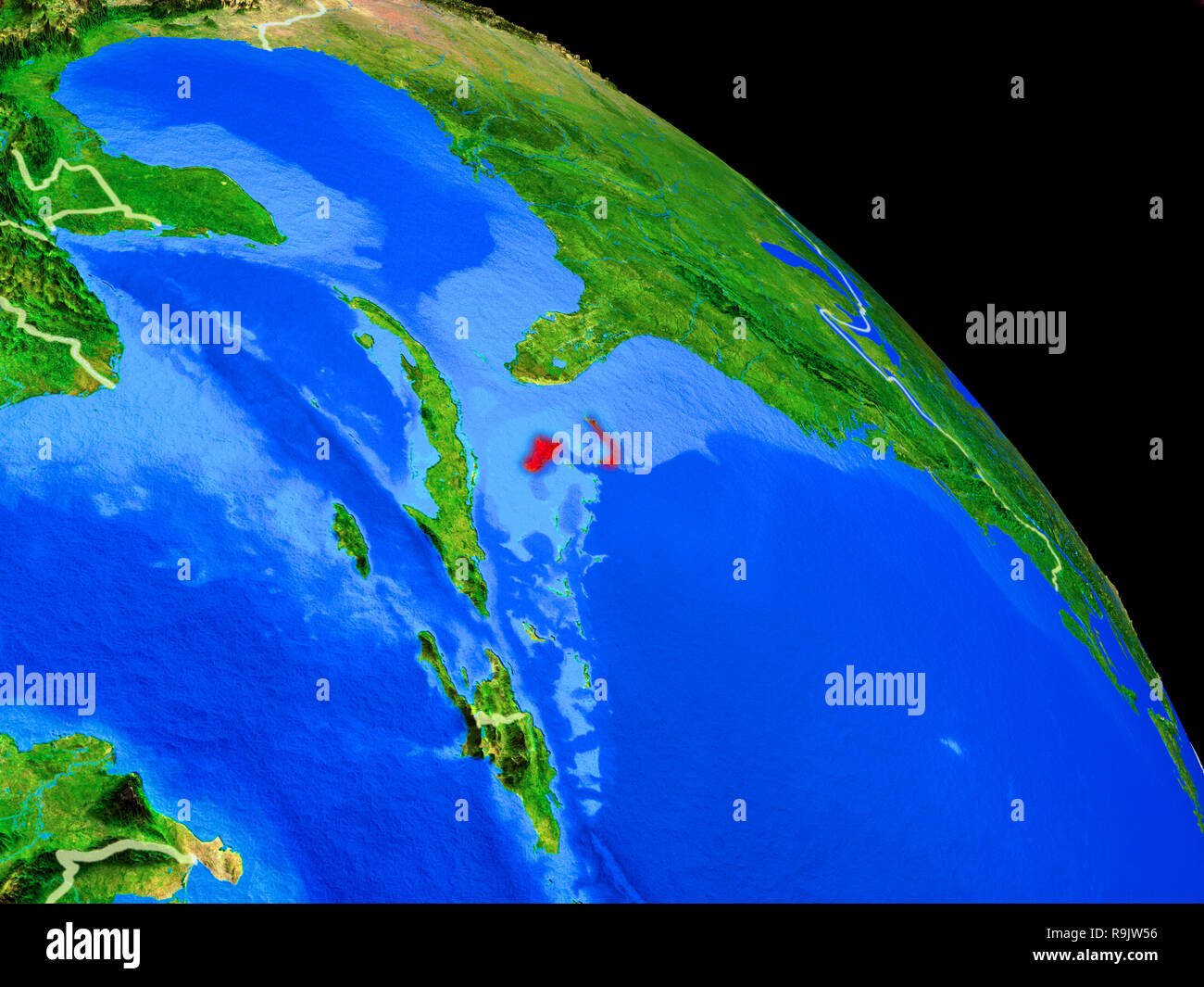 Bahamas on planet Earth from space with country borders. Very fine ...