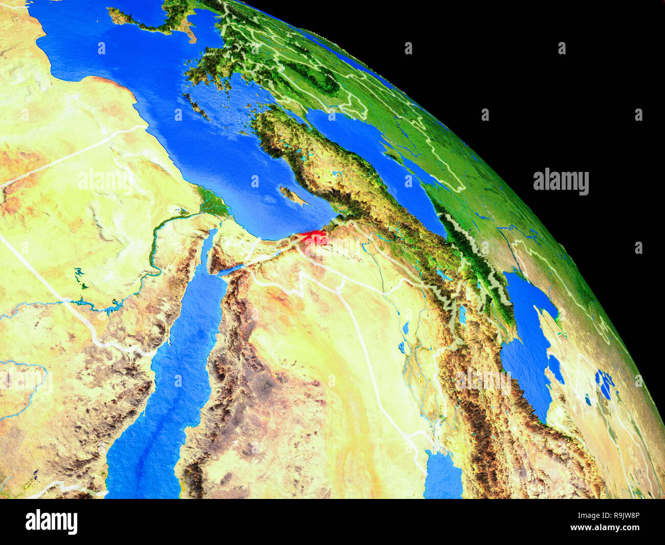 Lebanon on planet Earth from space with country borders. Very fine ...