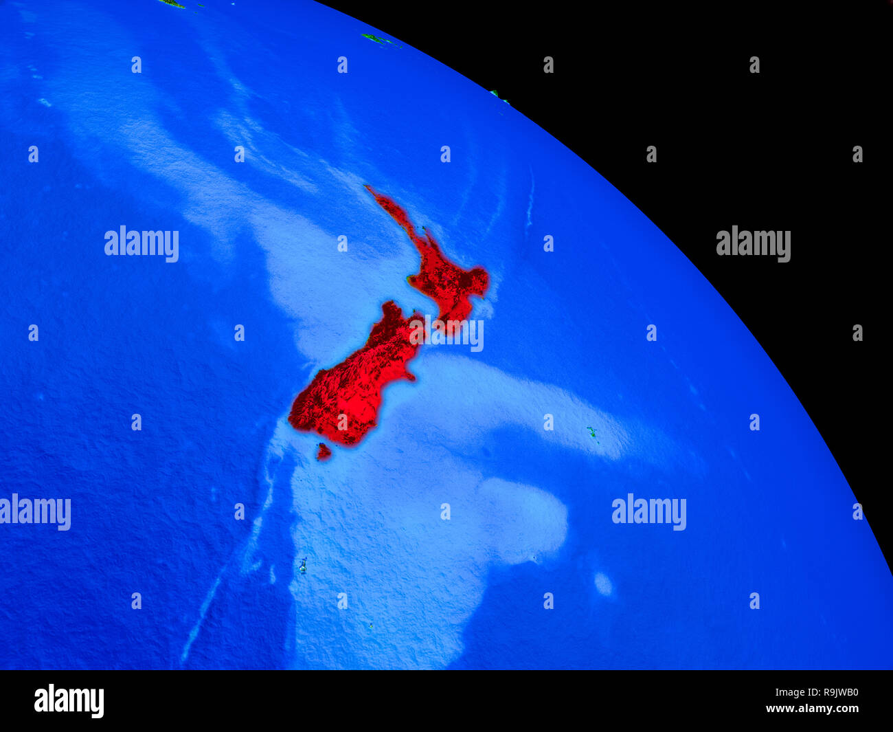 New Zealand on planet Earth from space with country borders. Very fine ...