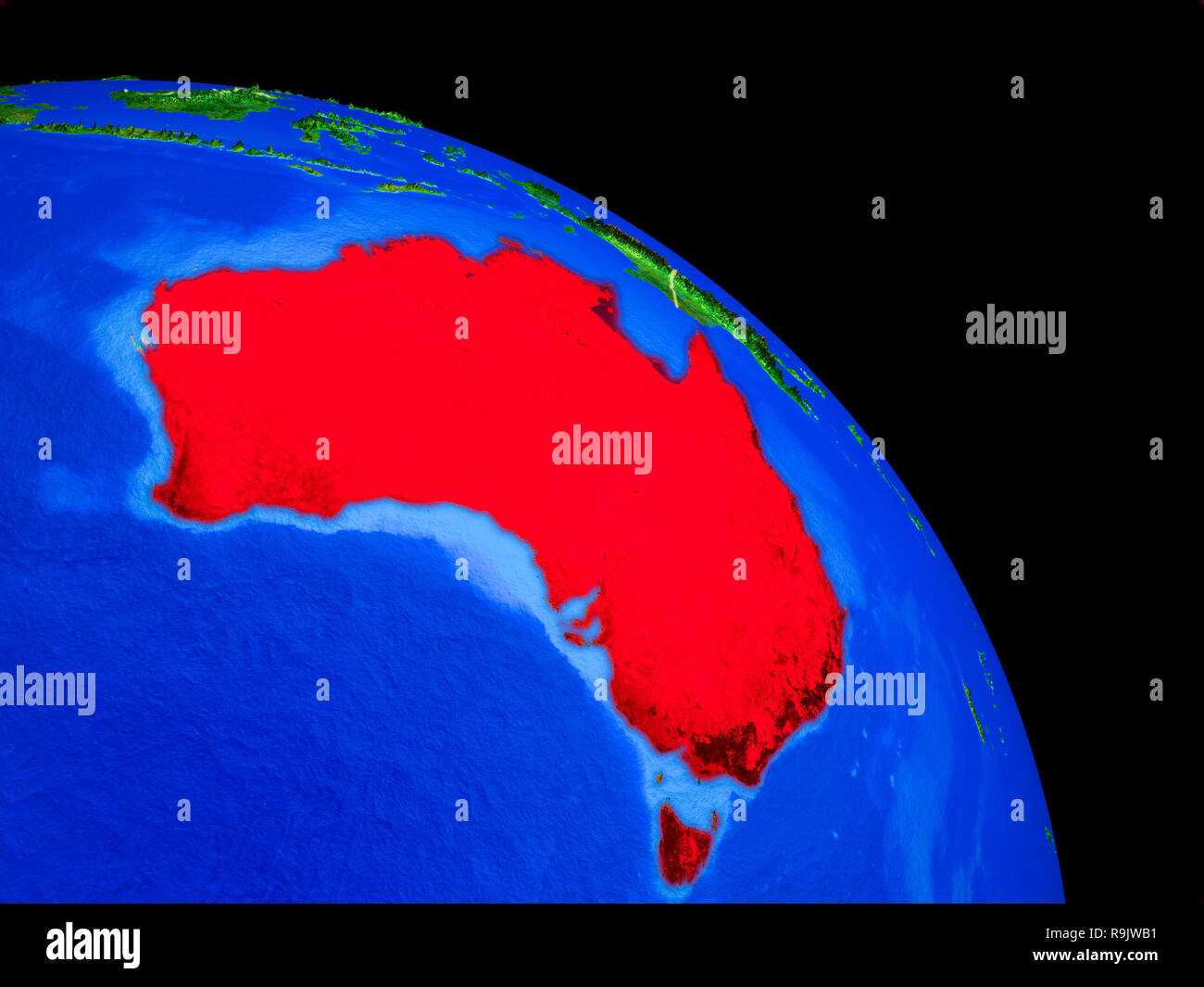 Australia on planet Earth from space with country borders. Very fine ...