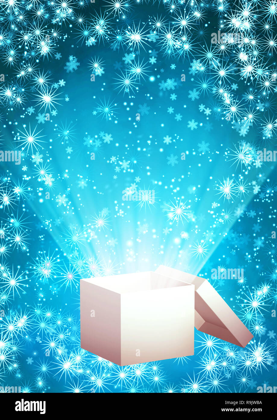 Christmas background with magic box Stock Photo - Alamy