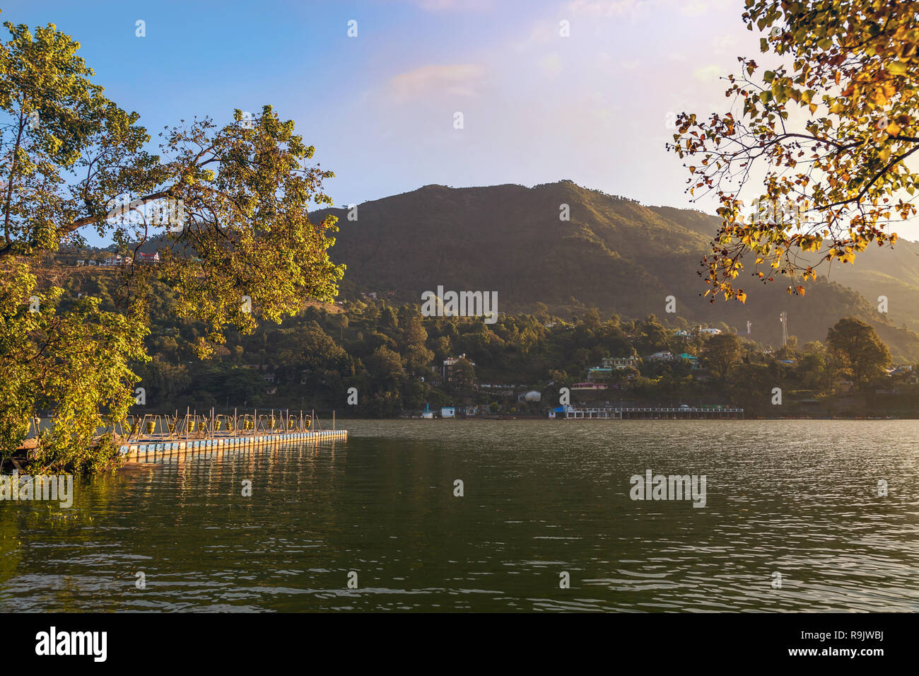 Scenic Bhimtal lake with mountains at Nainital Uttarakhand India Stock ...