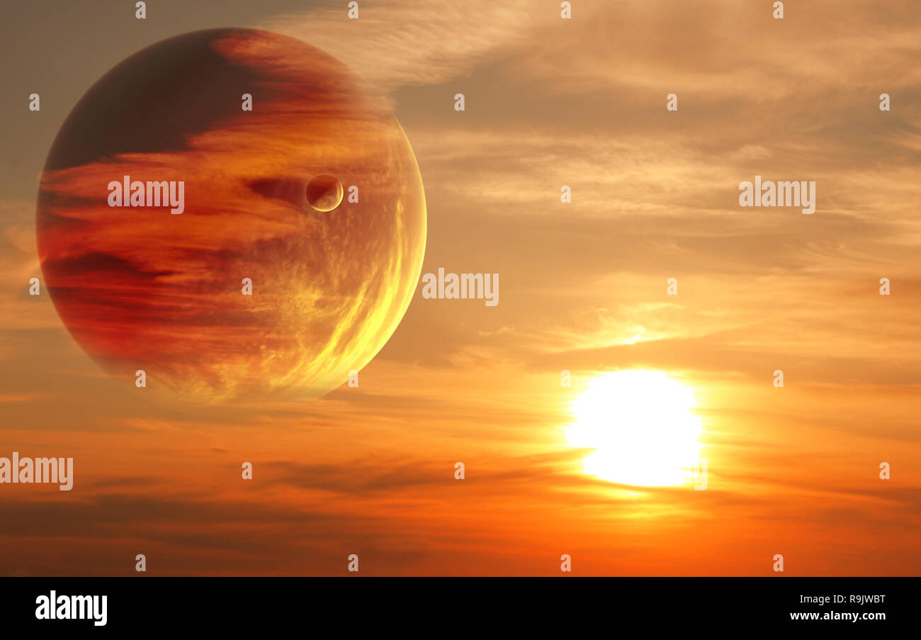 Collage - sunset in alien planet Stock Photo - Alamy
