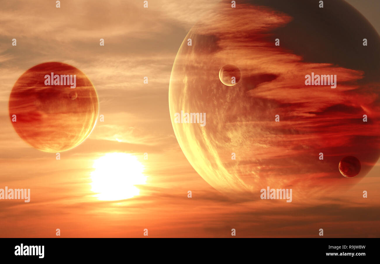 Collage - sunset in alien planet Stock Photo - Alamy