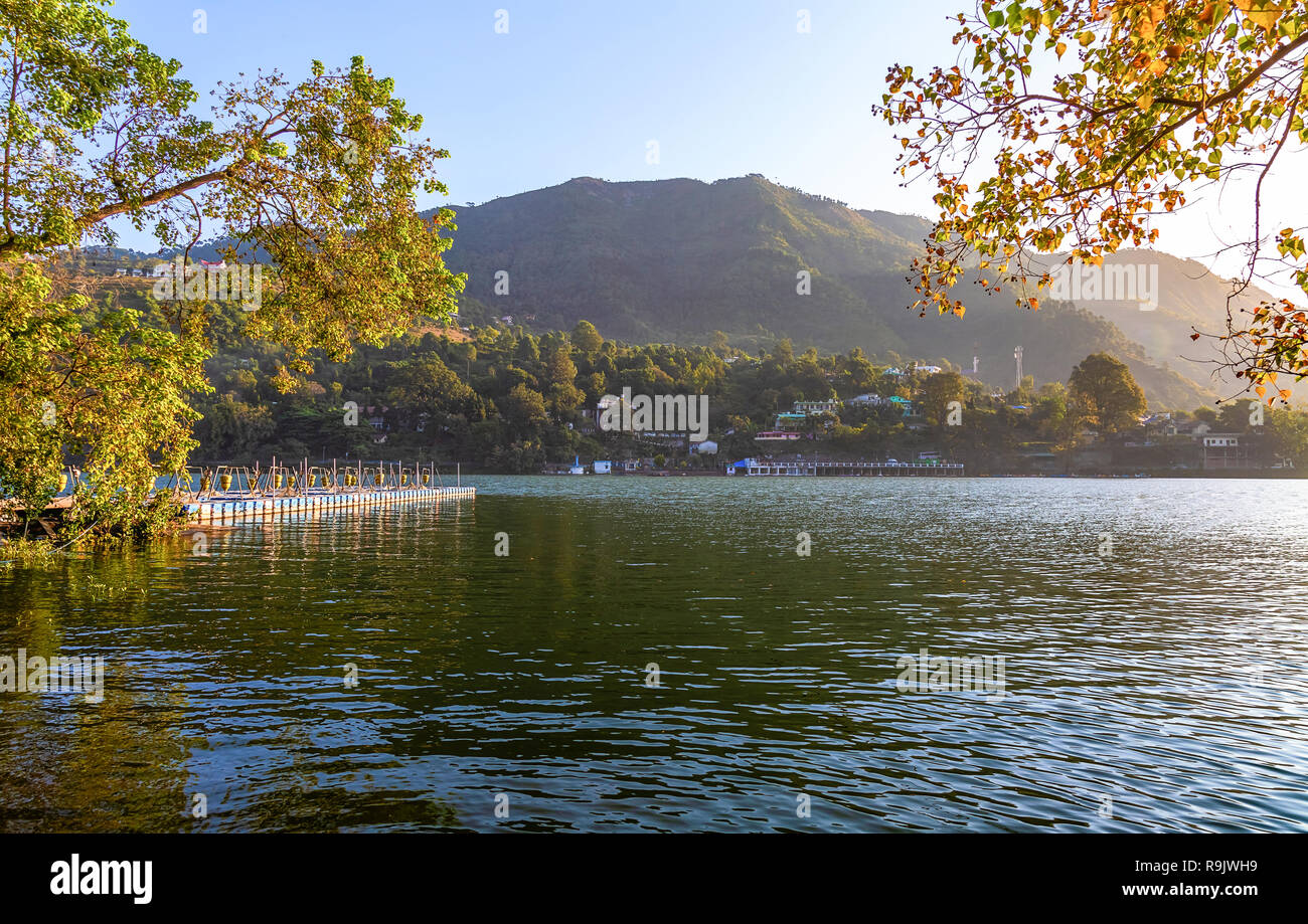 Scenic Bhimtal lake with mountains at Nainital Uttarakhand India Stock ...
