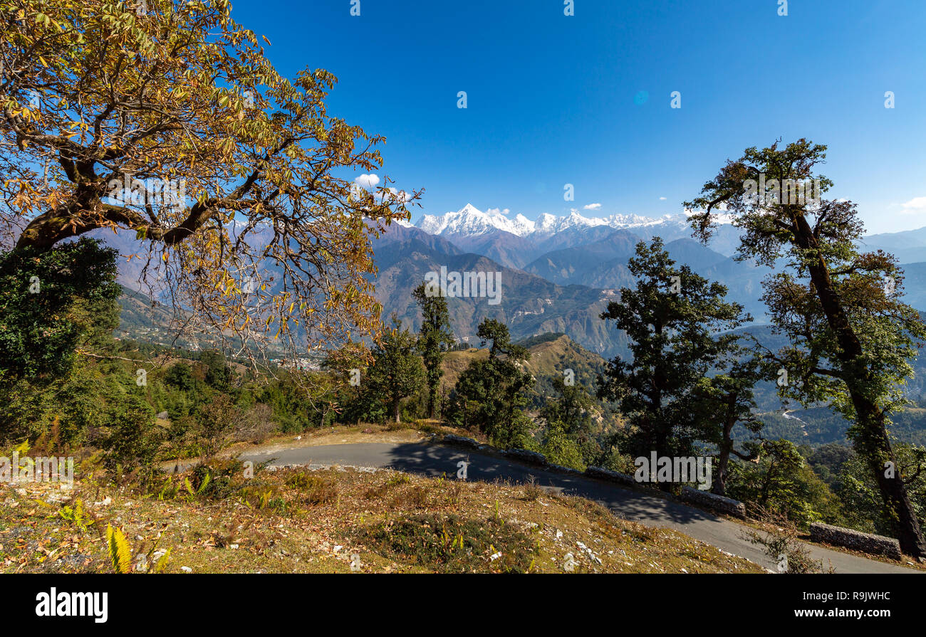 Scenic landscape view with Himalaya mountain range at Munsiyari Uttarakhand India Stock Photo ...
