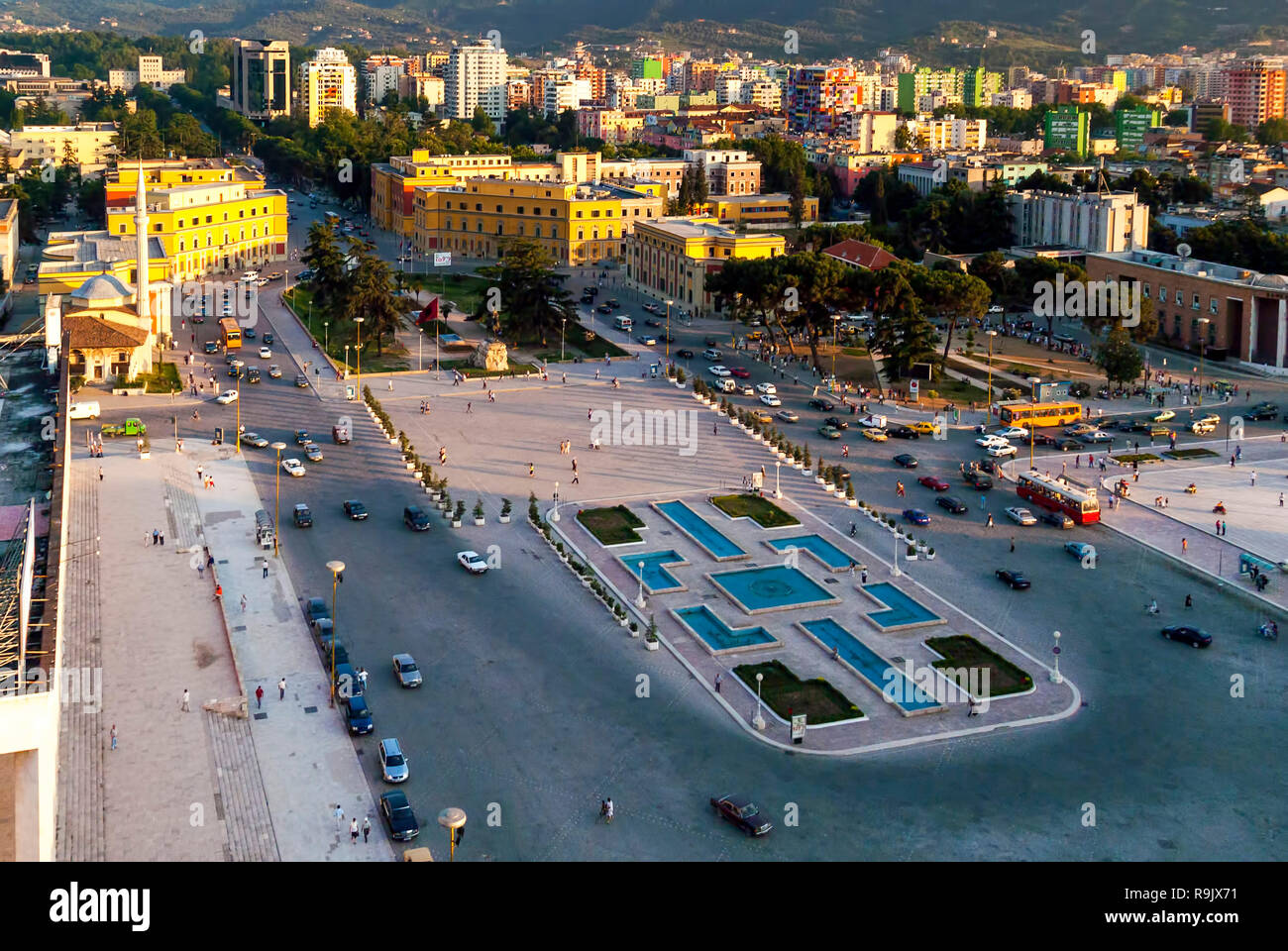 Aerial view of Skanderberg Square, Tirana, Albania Stock Photo - Alamy