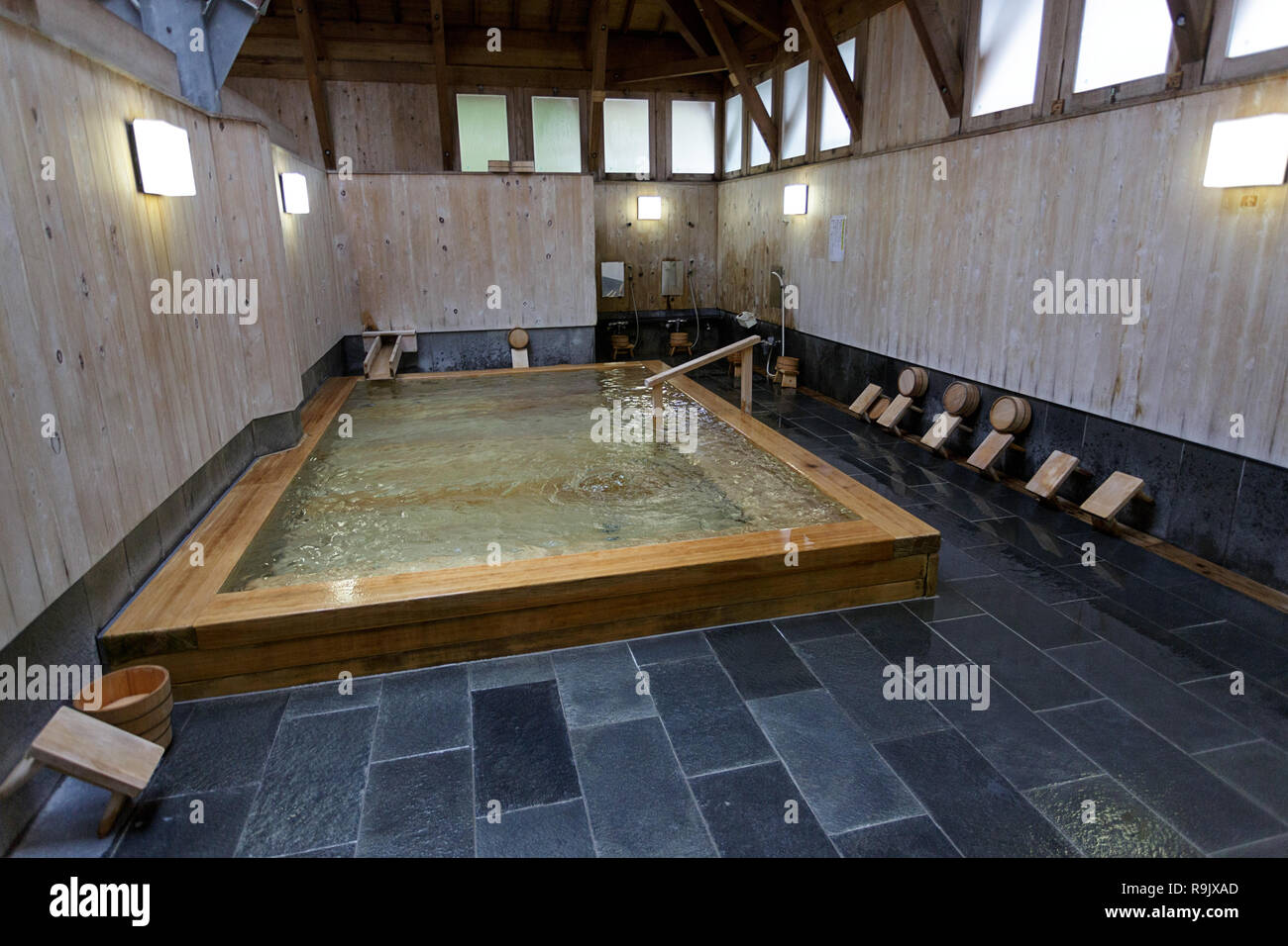 Wooden Indoor bath spa, Onsen, Izu peninsula, Japan Stock Photo - Alamy